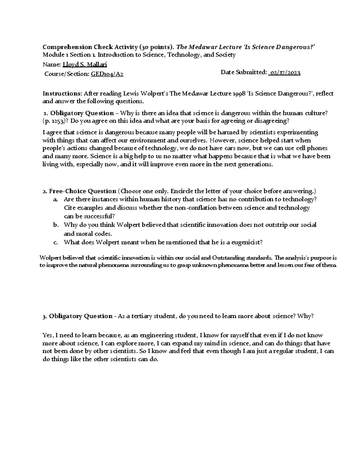 MRR 1 - Comprehension Check Questions SY 22-23 - Comprehension Check ...