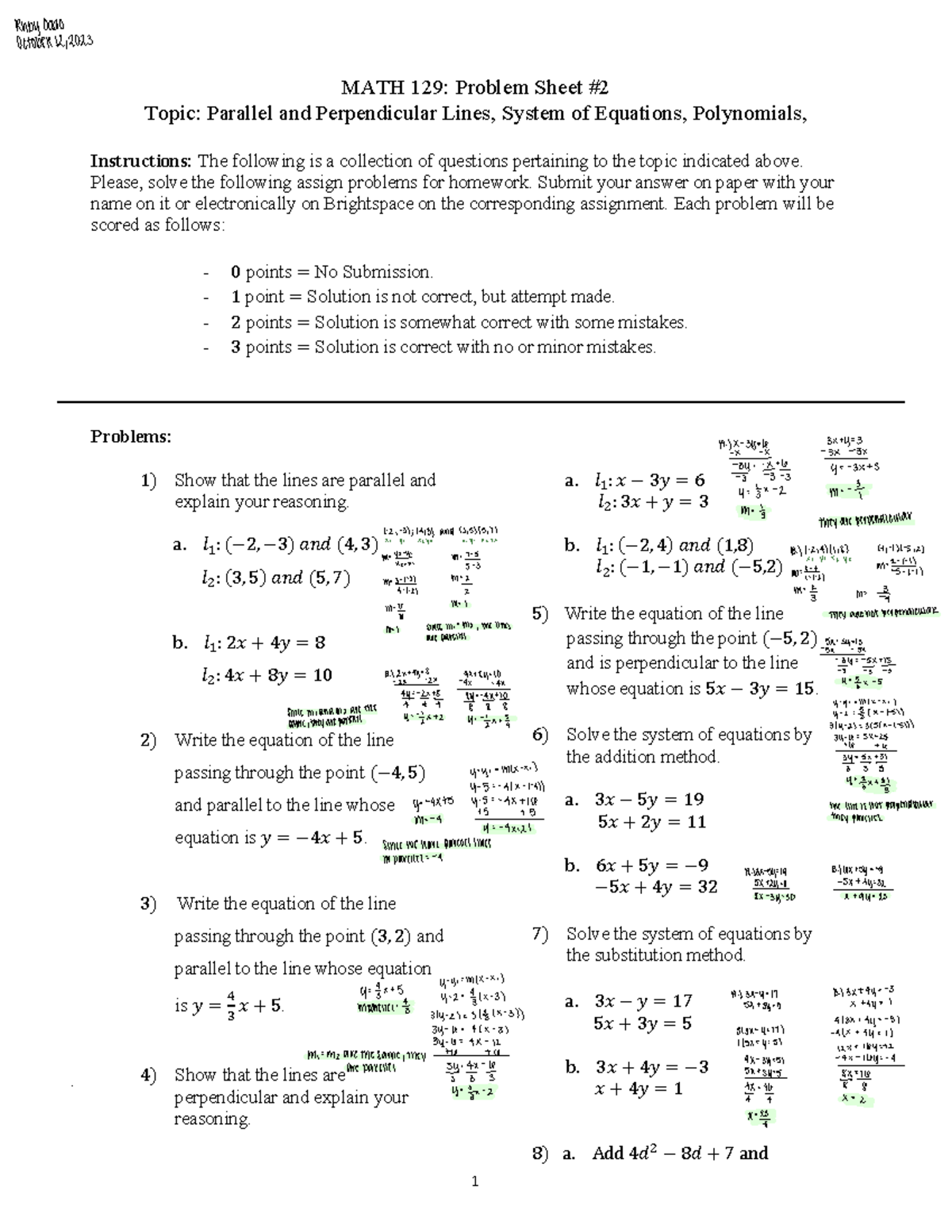 Ruby Oddo HW2 algebra - Cycle y - 1 MATH 129 : Problem Sheet # 2 Topic: Parallel and ...