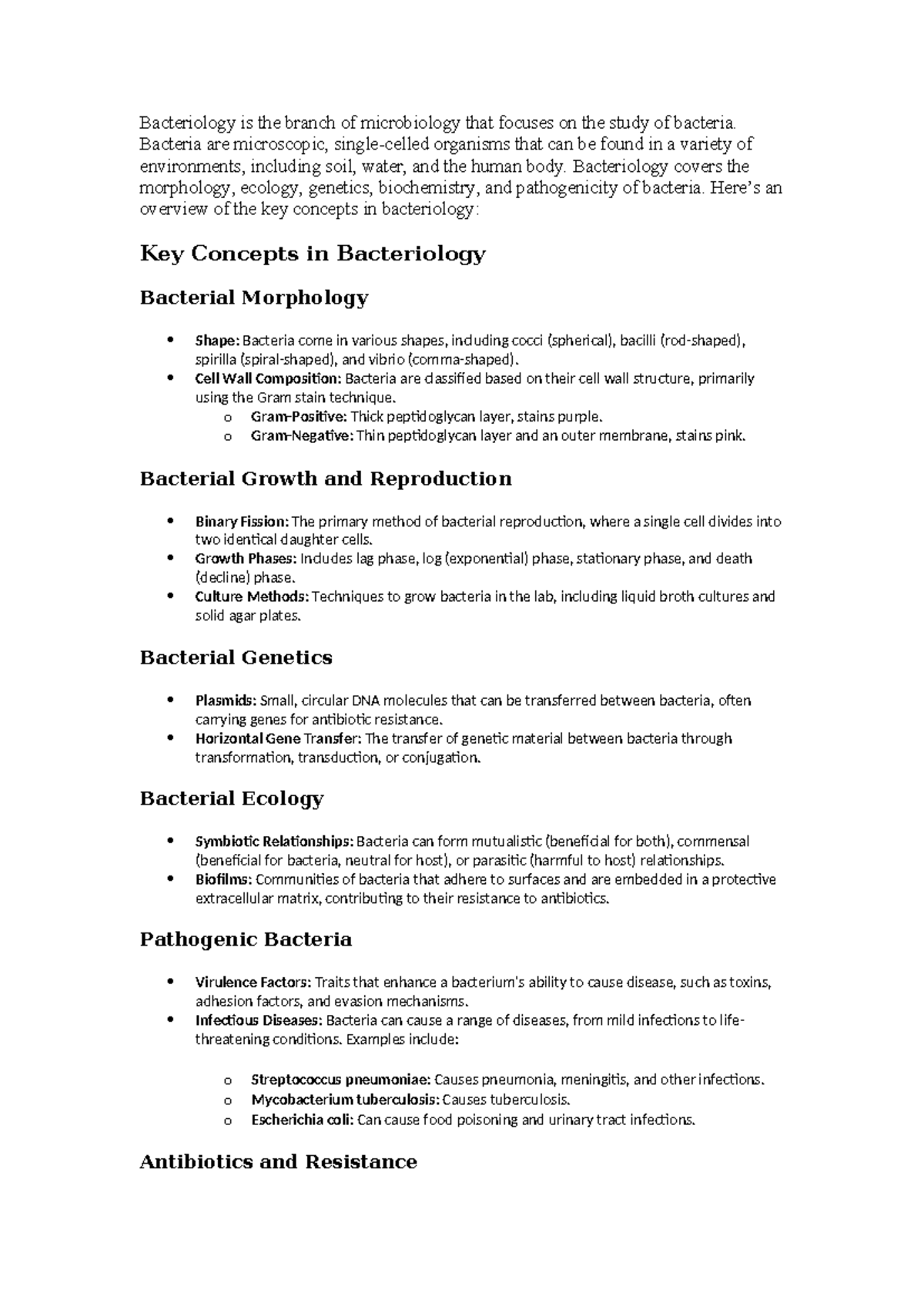 Bacteriology- notes - Bacteriology is the branch of microbiology that ...