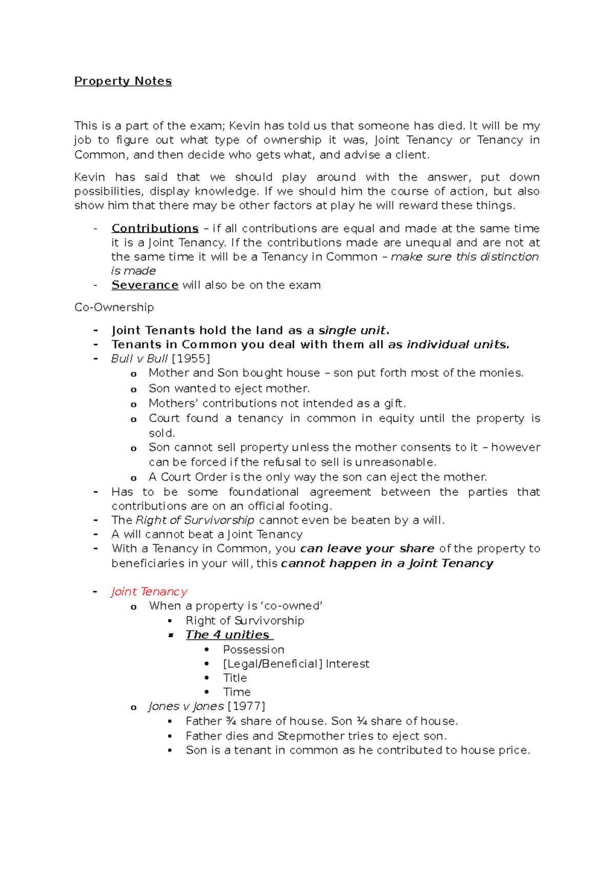 Property Notes - Property Notes This is a part of the exam; Kevin has ...