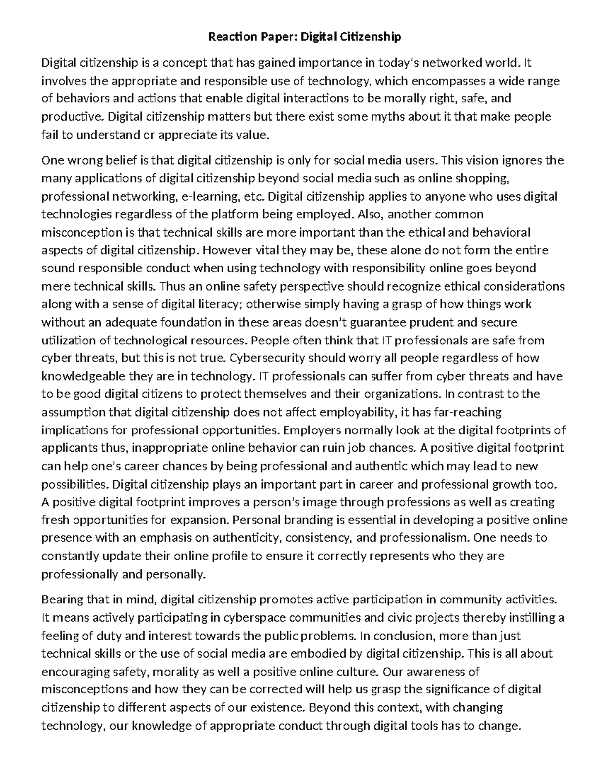 Digital Citizenhip - Reaction Paper: Digital Citizenship Digital ...