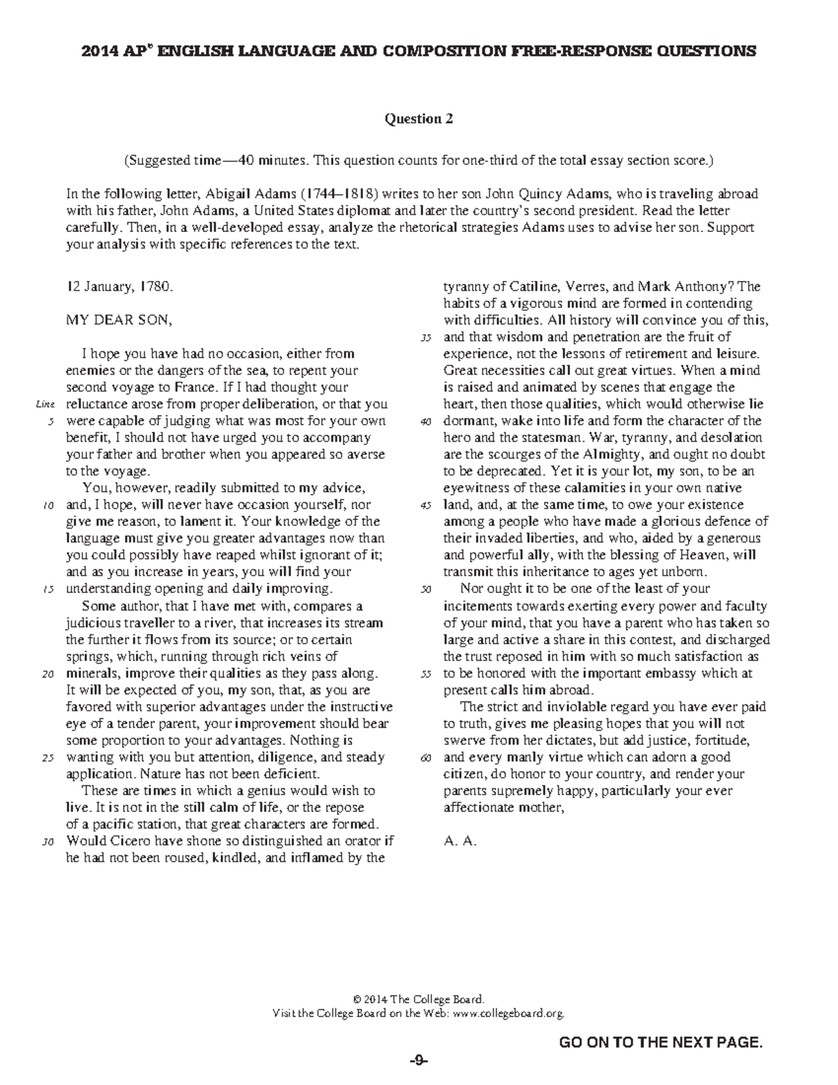 Adamsprompt - erlgonrgtohrnwtgpo - 2014 AP ® ENGLISH LANGUAGE AND ...