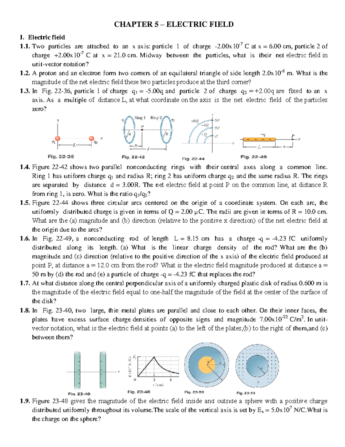 Chapter 5 - Electric field - CHAPTER 5 – ELECTRIC FIELD I. Electric field Two particles are ...