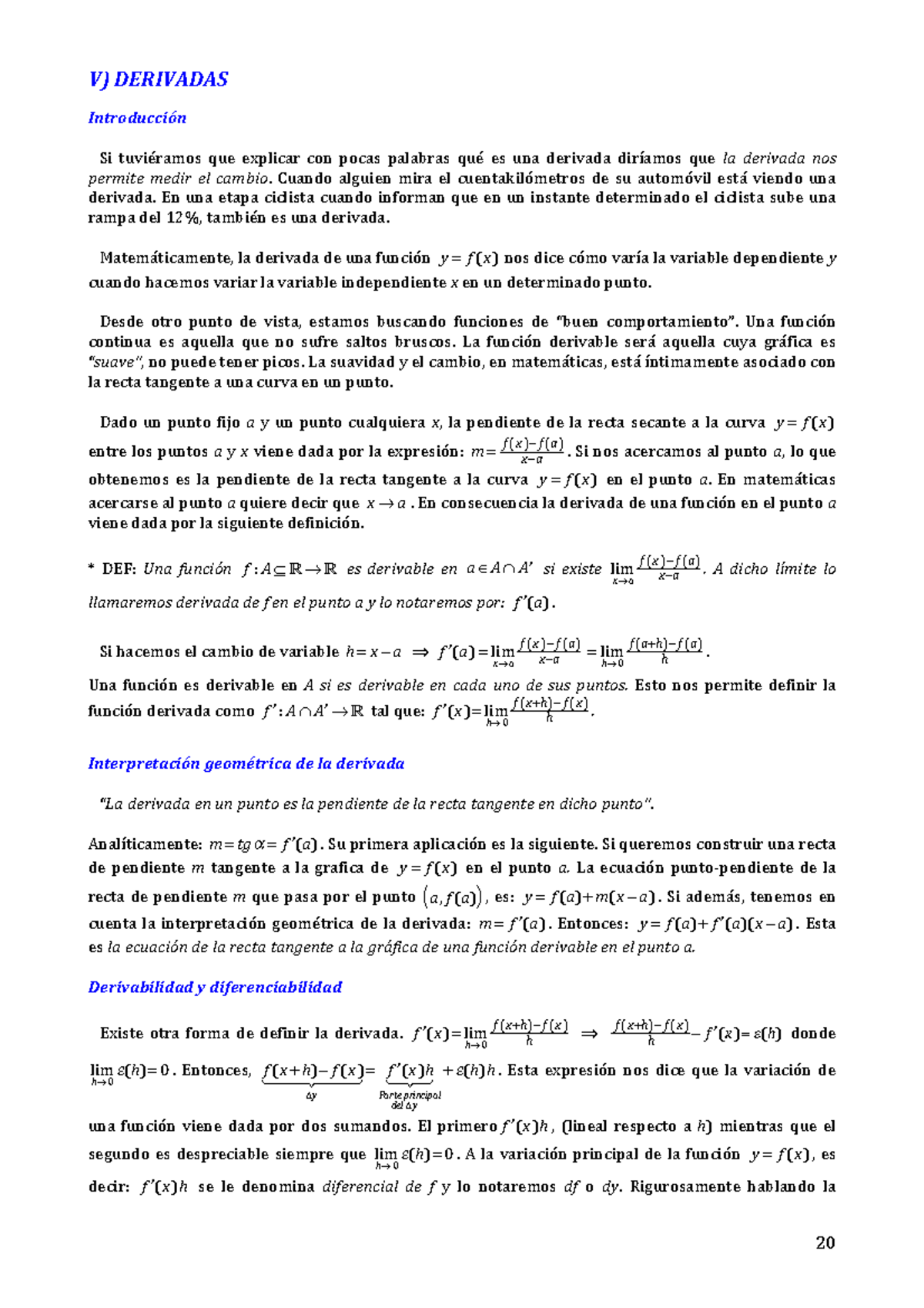 4-Derivadas - Contiene derivadas (teoría) - V) DERIVADAS Introducción ...