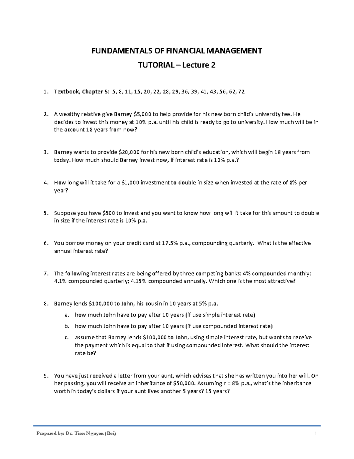 IUFM Lecture 2 Homework Handout - Prepared by: Dr. Tien Nguyen (Rei) 1 ...