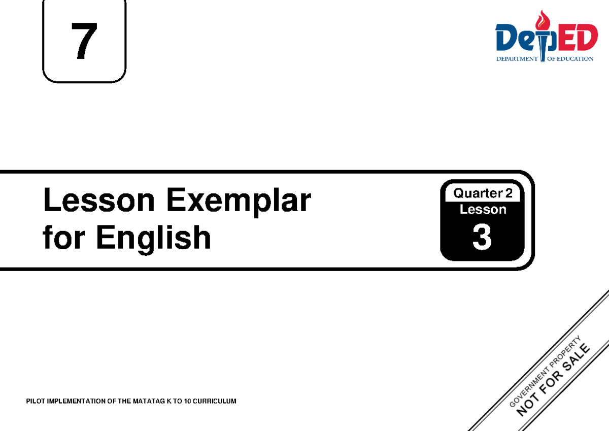 Q2 LE English 7 Lesson 3 Week 4 - 7 Lesson Exemplar for English Quarter 2 Lesson 3 PILOT - Studocu