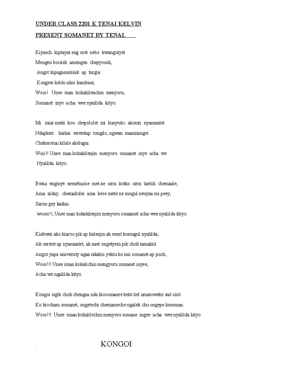 Tenai tenai fin - UNDER CLASS 2201 K TENAI KELVIN PRESENT SOMANET BY ...