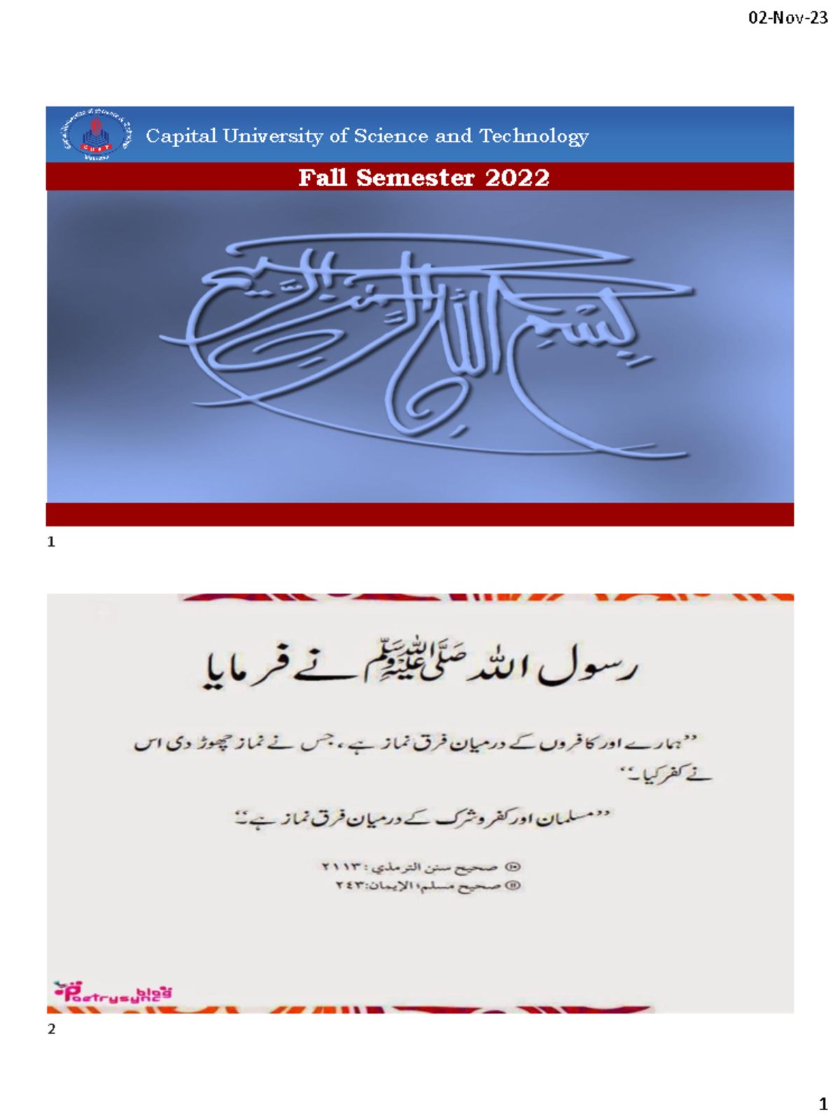 Lecture 1 Fall 2023 - Capital University of Science and Technology Fall ...