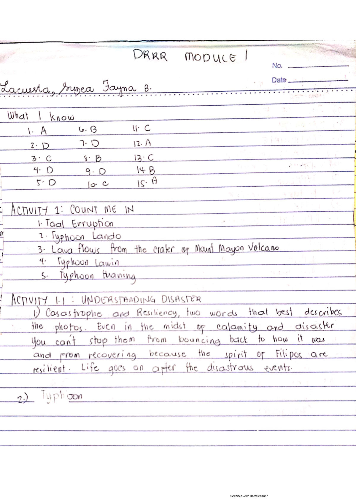 DRRM MODULE 1-5 ANSWERS - disaster risk reduction management - Studocu