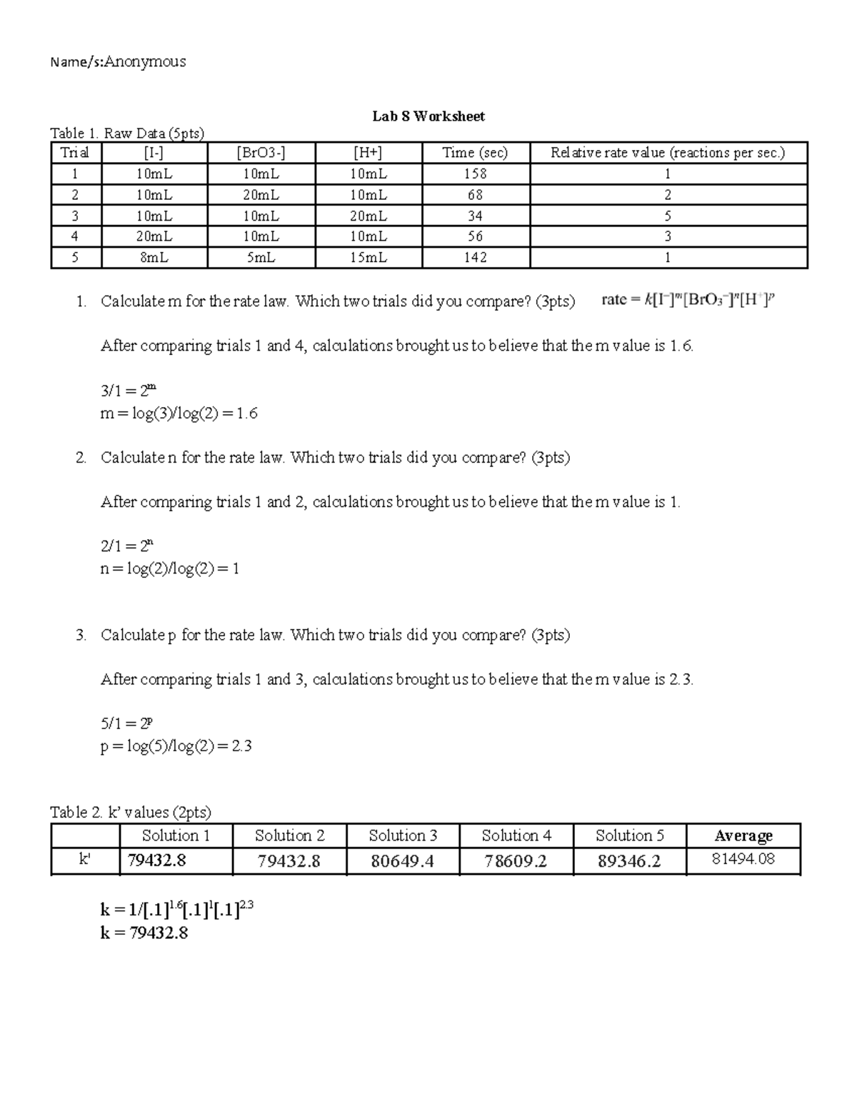Chem 125 Lab 8 Worksheet-1 - Name/s:Anonymous Lab 8 Worksheet Table 1 ...