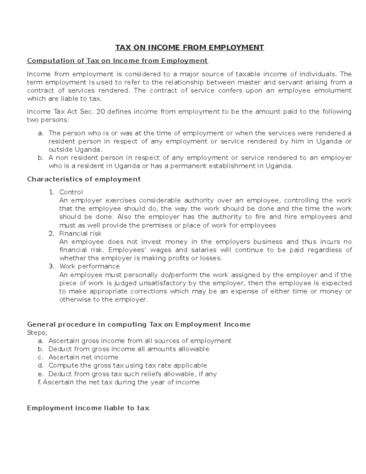 Tax on Income from Employmentt - TAX ON INCOME FROM EMPLOYMENT ...