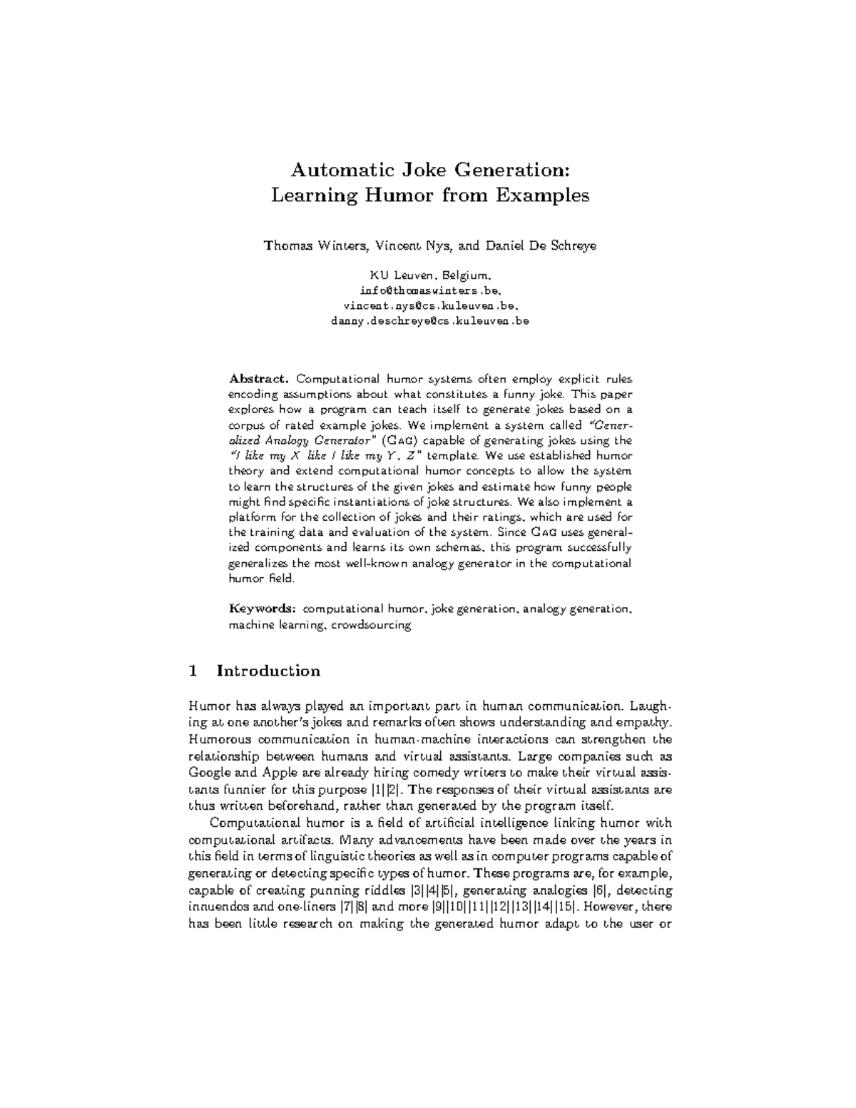 Automatic joke generation 1 - Automatic Joke Generation: Learning Humor ...