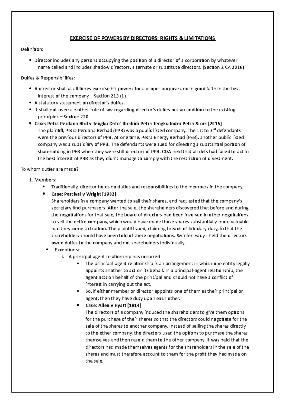 1. Rights & Limitations - EXERCISE OF POWERS BY DIRECTORS: RIGHTS ...