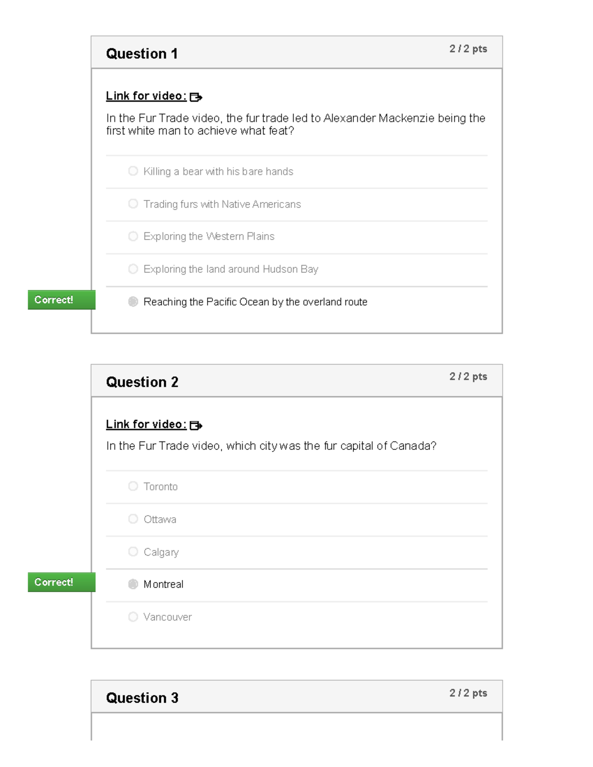 Part IX Video Quiz 1 Fur Trade and the Transcontinental Railroad ...