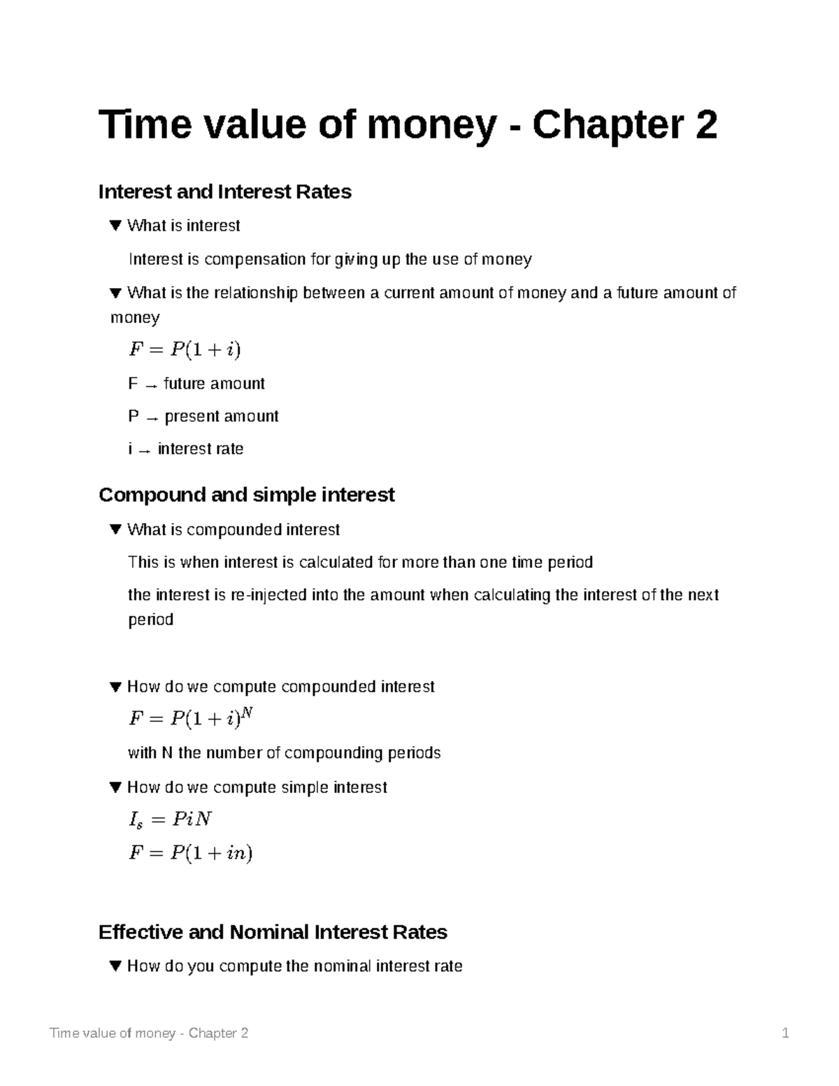 Time Value of Money - Summary of Chapter 2 - Time value of money - Chapter 2 Interest and ...