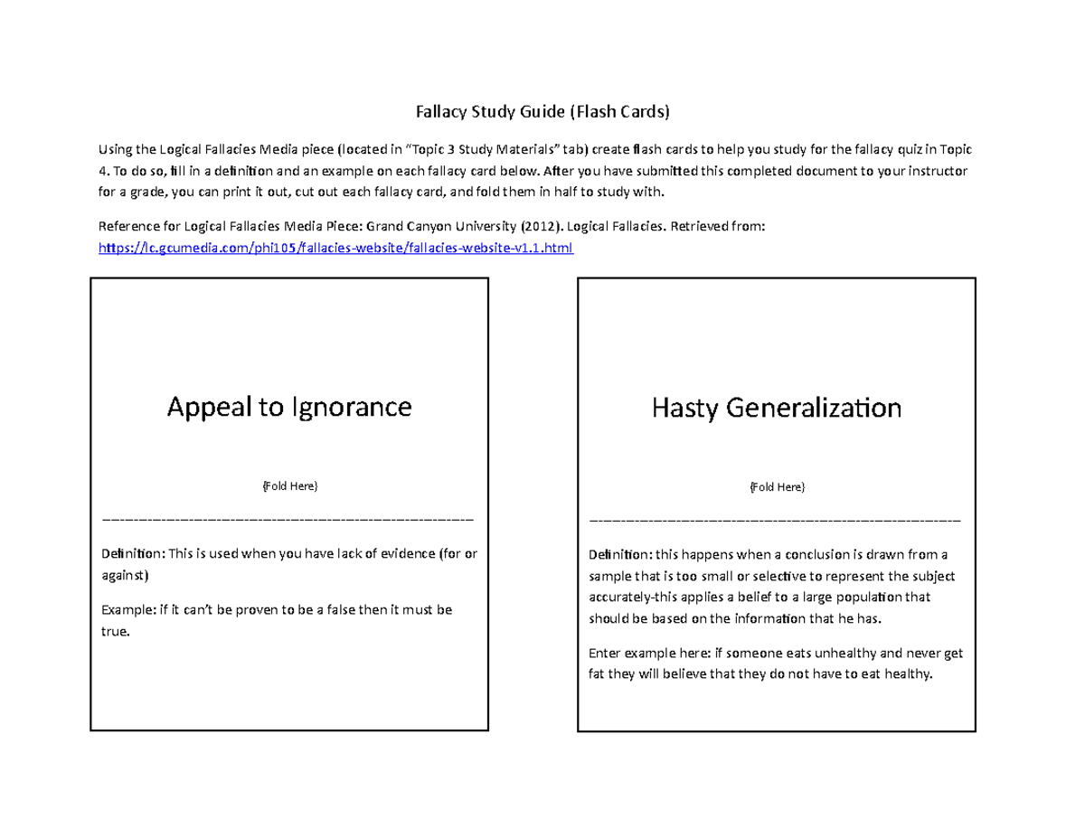 PHI105.T3 Fallacy Study Guide (fin) - Fallacy Study Guide (Flash Cards ...