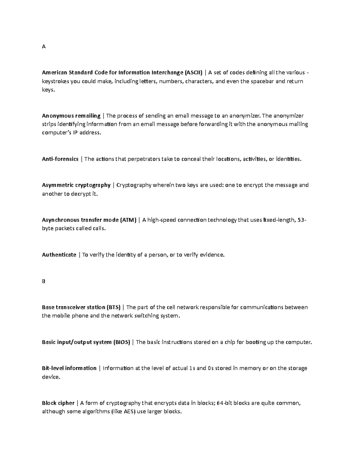 Glossary - A American Standard Code for Information Interchange (ASCII ...