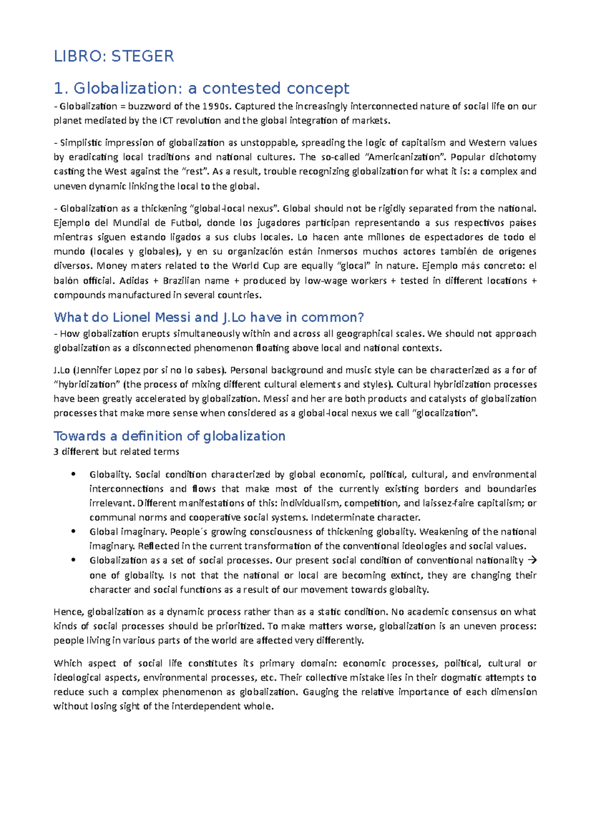 Globalization- Steger - LIBRO: STEGER 1. Globalization: a contested ...