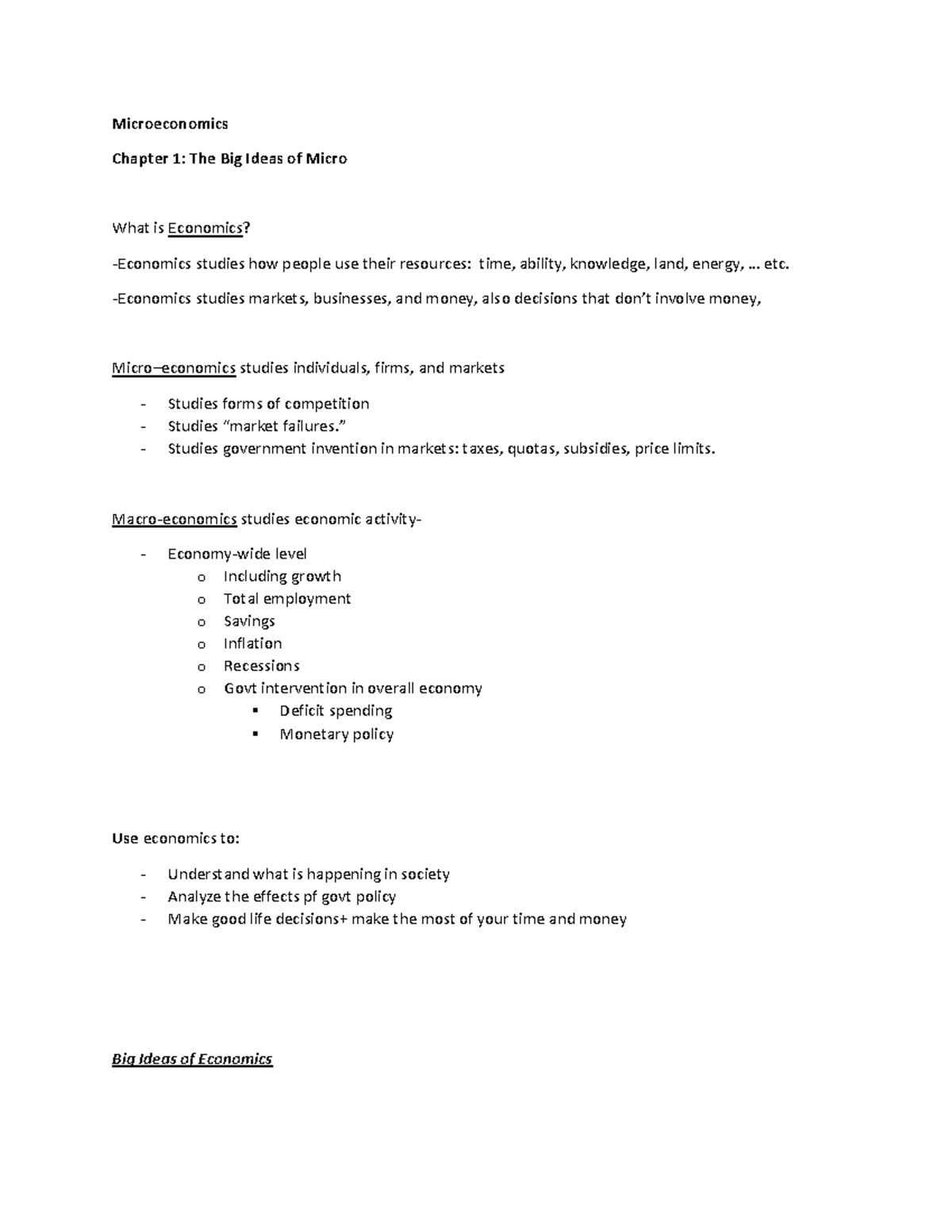 Microeconomics Chapter 1 Etc Economics Studies Markets