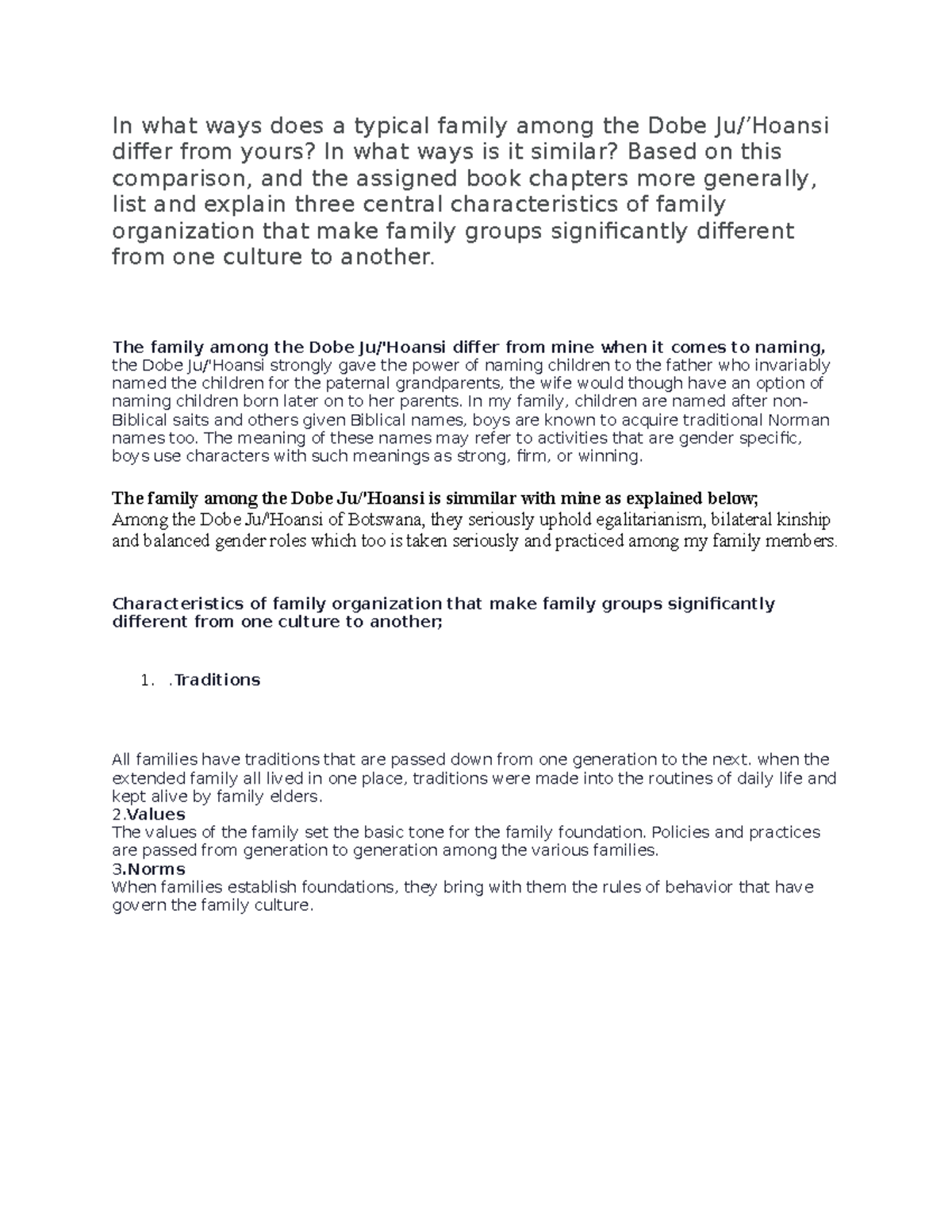 Discussion 10 - In what ways does a typical family among the Dobe Ju ...