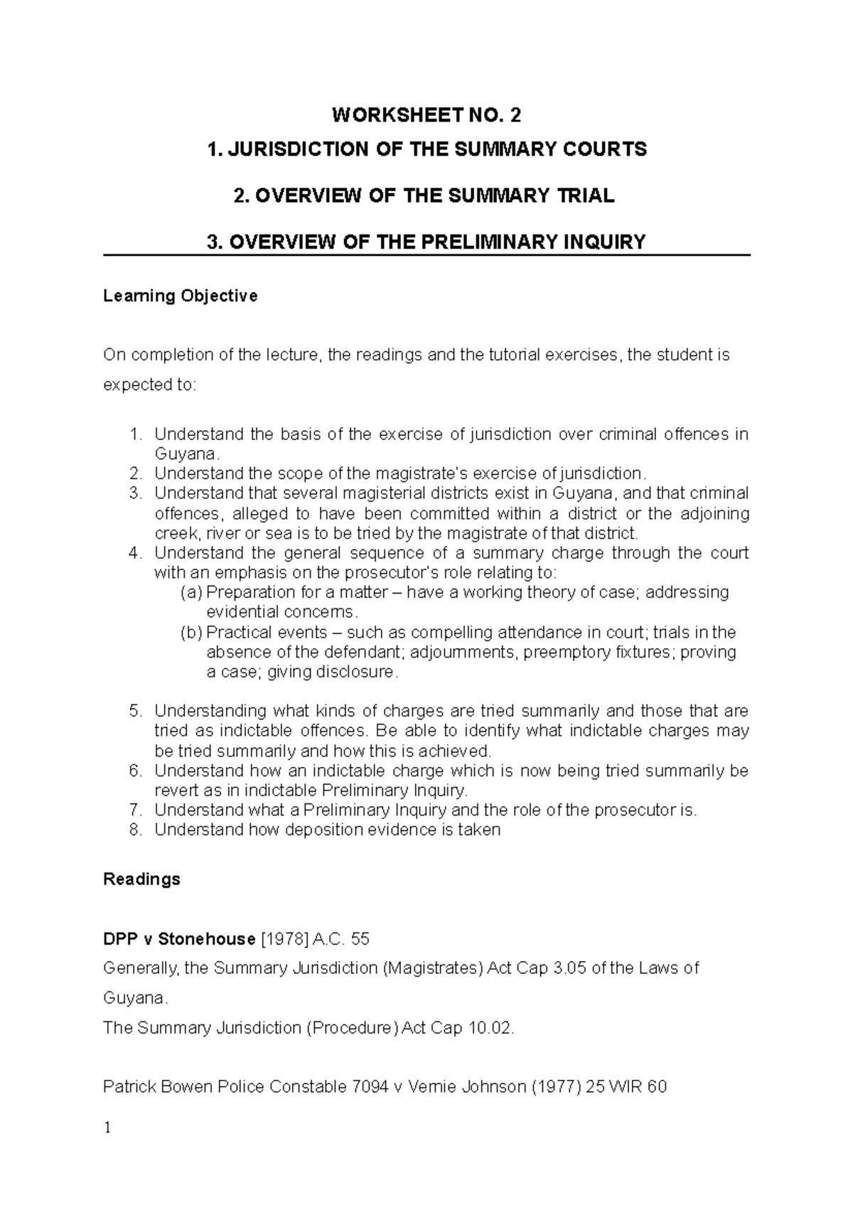 Worksheet 2 - Tutorial for Prosecutor's CourseTutorial for Prosecutor's Course - WORKSHEET NO. 2 ...