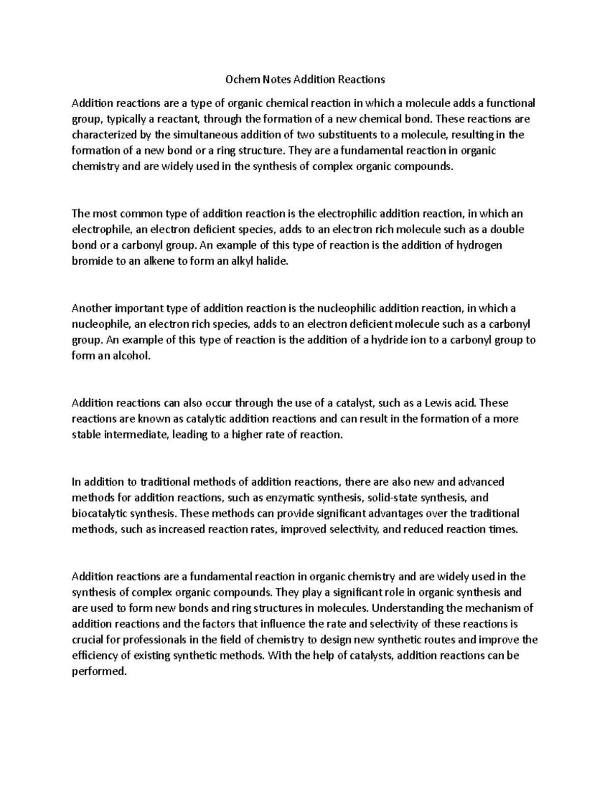 Ochem Notes Addition Reactions - Ochem Notes Addition Reactions ...