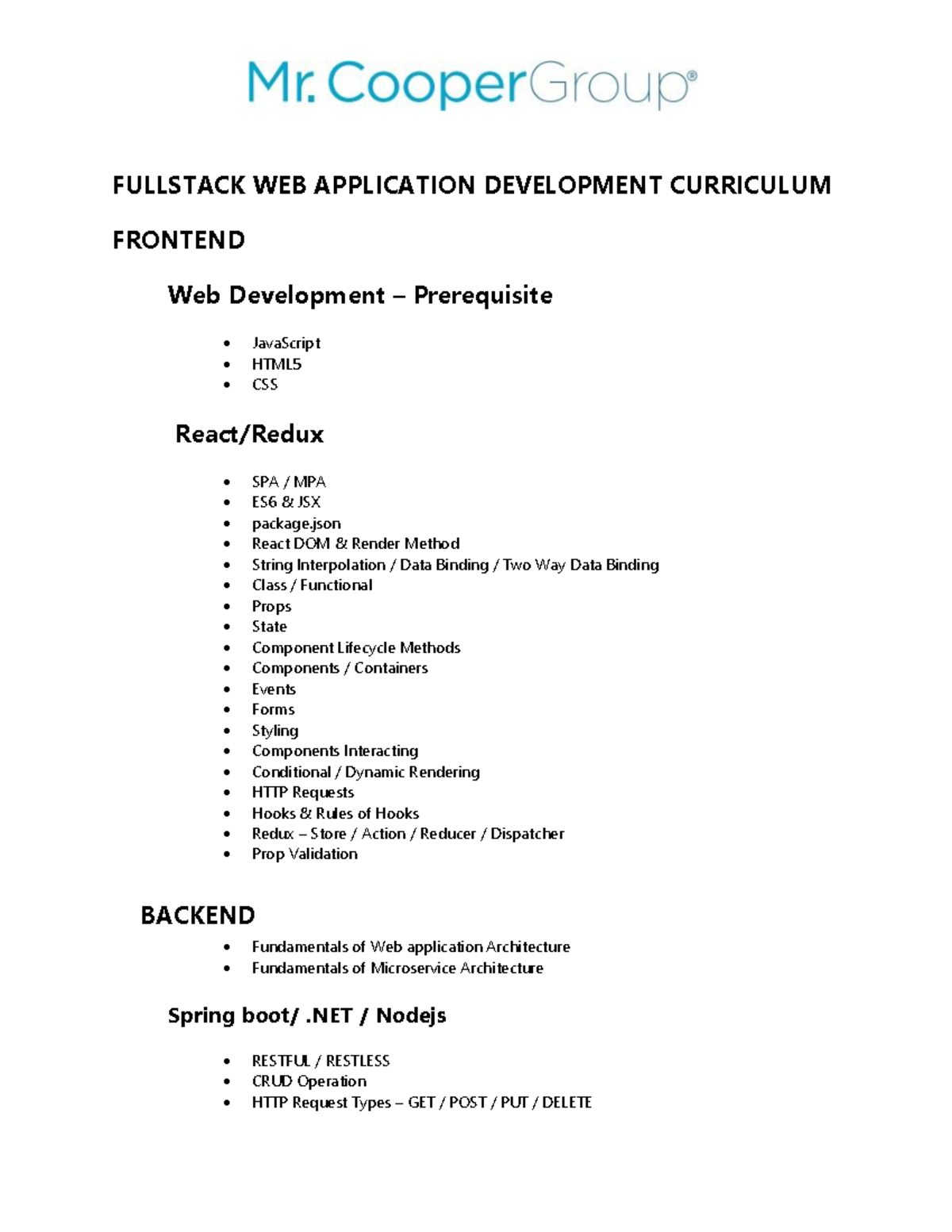 Fullstack Web Dev Curriculum Fullstack Web Application Development