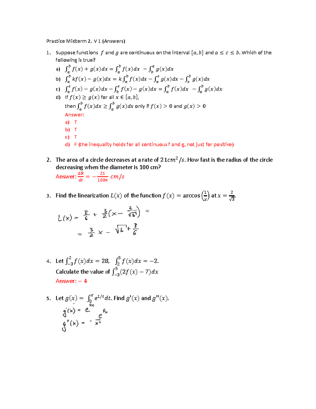 practice midterm version 1 - Practice Midterm 2. V 1 (Answers) Suppose ...
