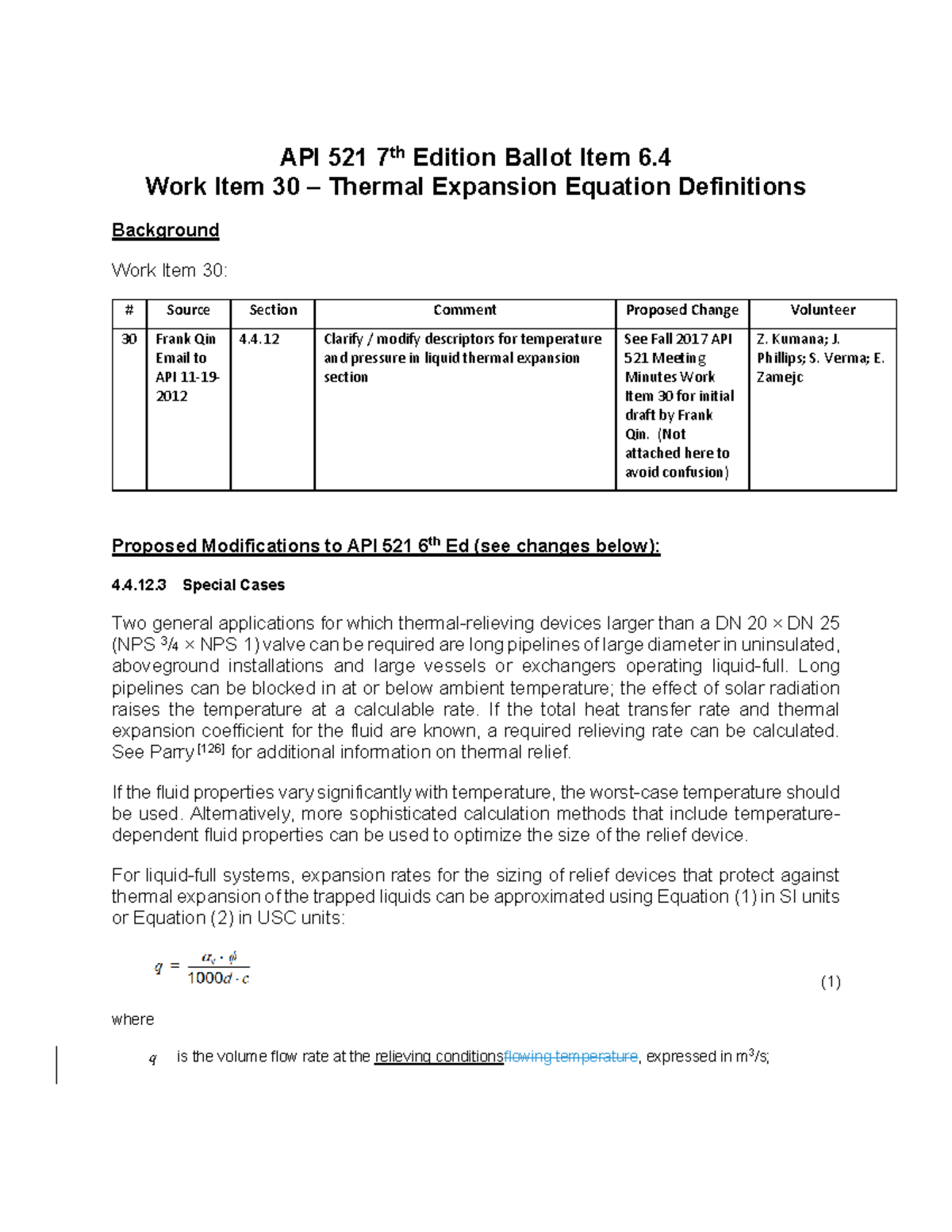 5217th Edition Ballot Item 6-4Work Item 30Thermal - API 521 7th Edition ...