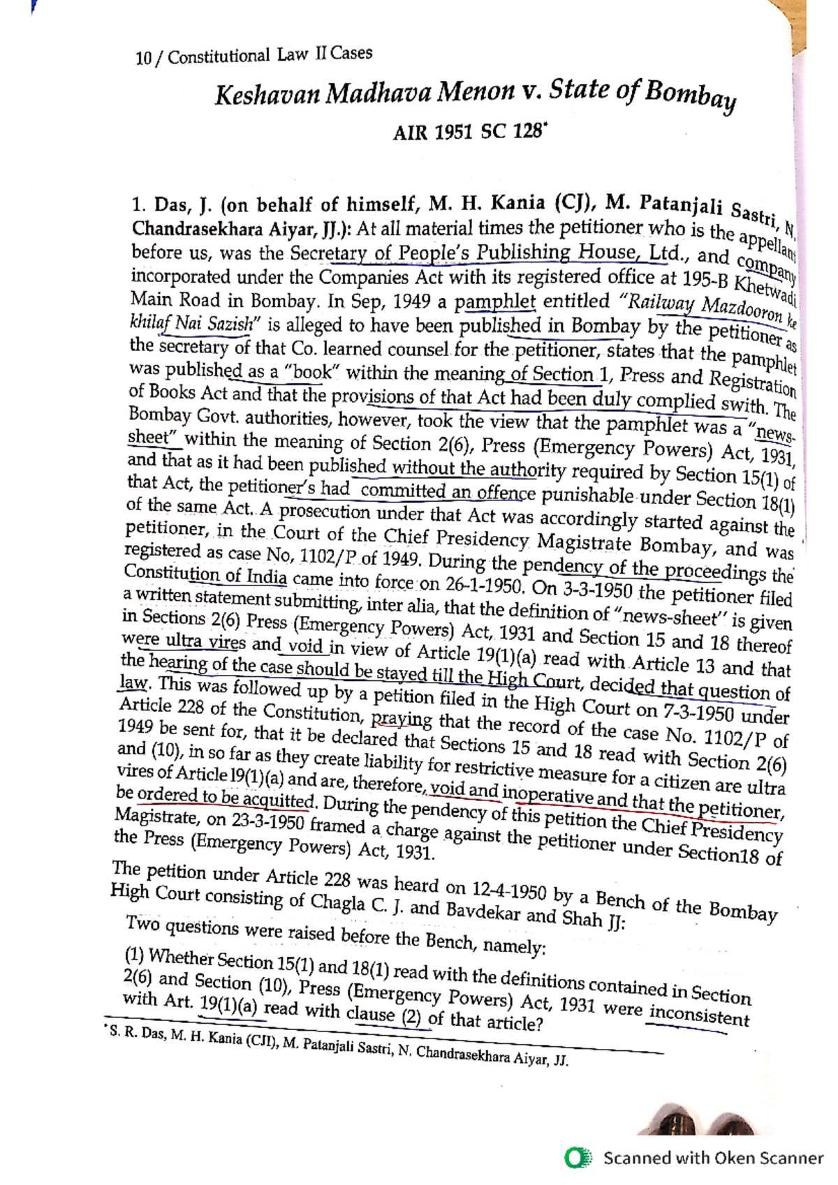 Keshavan Madhava Menon Vs. State of Bombay, AIR 1951 SC 128 ...