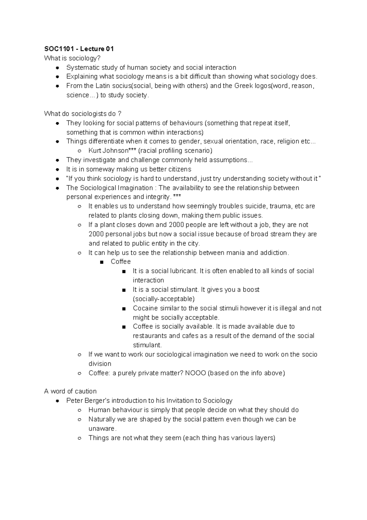SOC1101 - Lecture 01 - Stephan Larose - SOC1101 - Lecture 01 What is ...