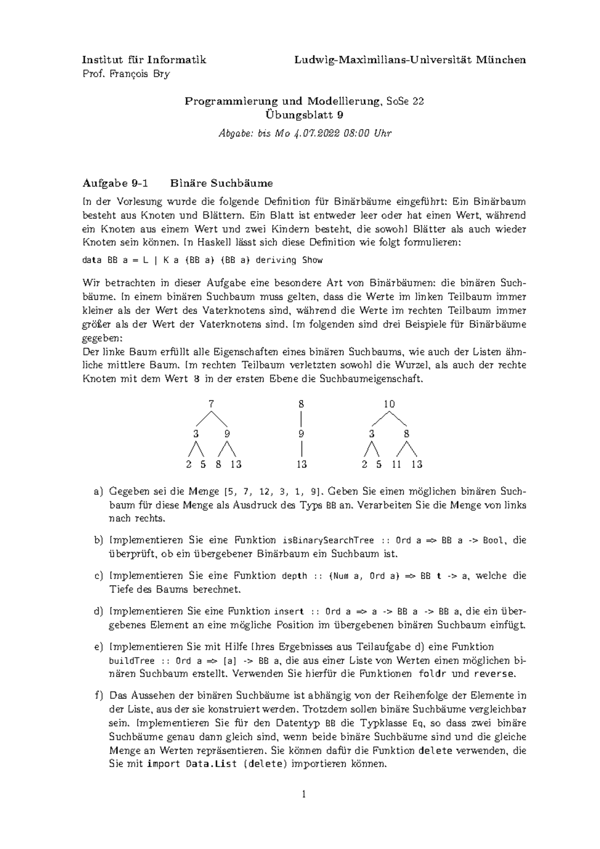 Ü9 - Programmierung und Modellierung Übungsblatt - Institut für ...