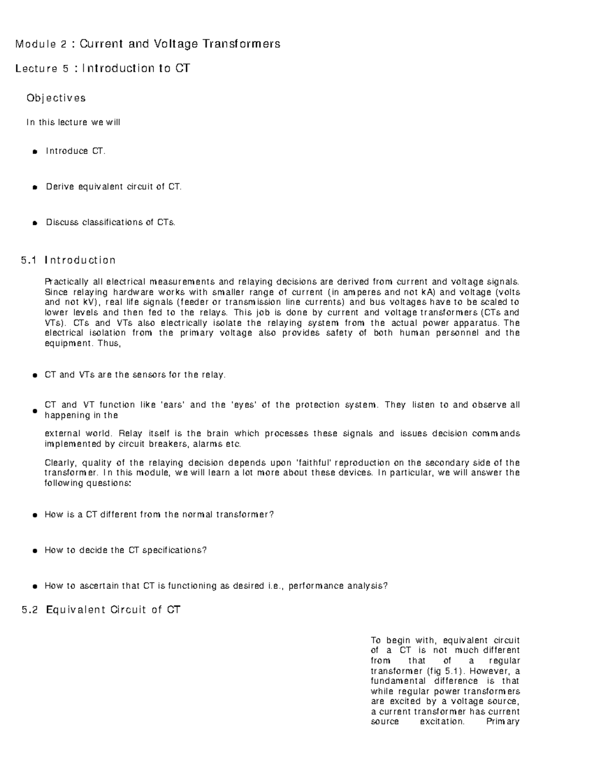 Lecture-5 - xyz - Module 2 : Current and Voltage Transformers Lecture 5 : Introduction to CT ...