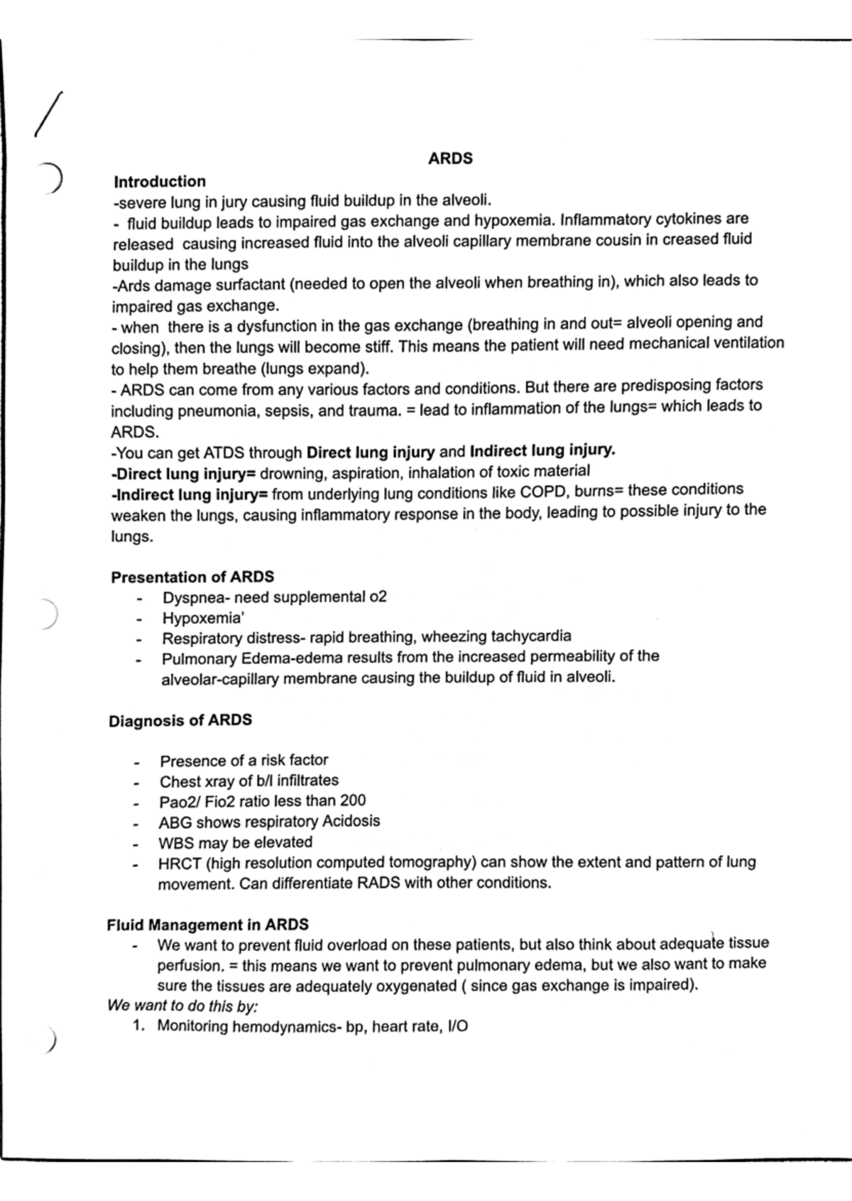 ARDS Notes - ACUTE RESPIRATORY DISTRESS SYNDROM - ARDS Introduction ...
