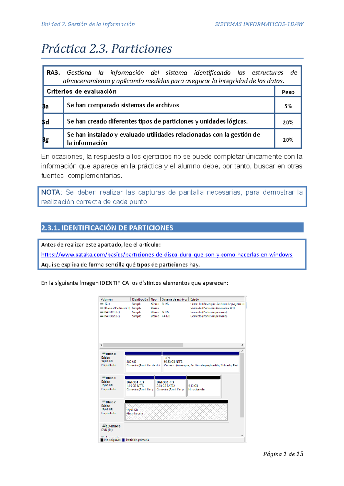 Práctica 2.3. Particiones alumno - Práctica 2. Particiones RA3. Gestiona la información del ...