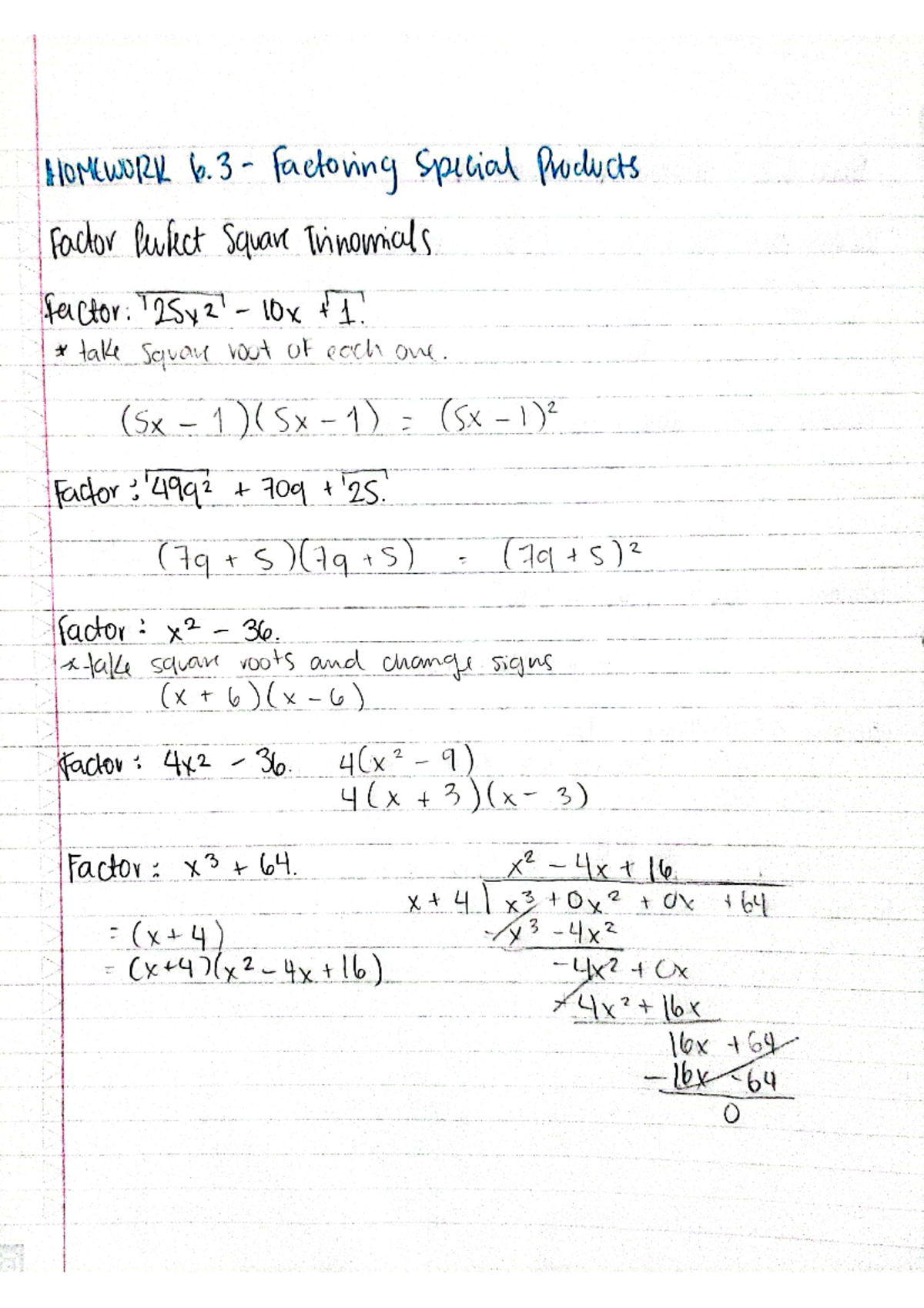 HW and QUIZ 6.3 Factor Special Products - MAT1033 - Studocu