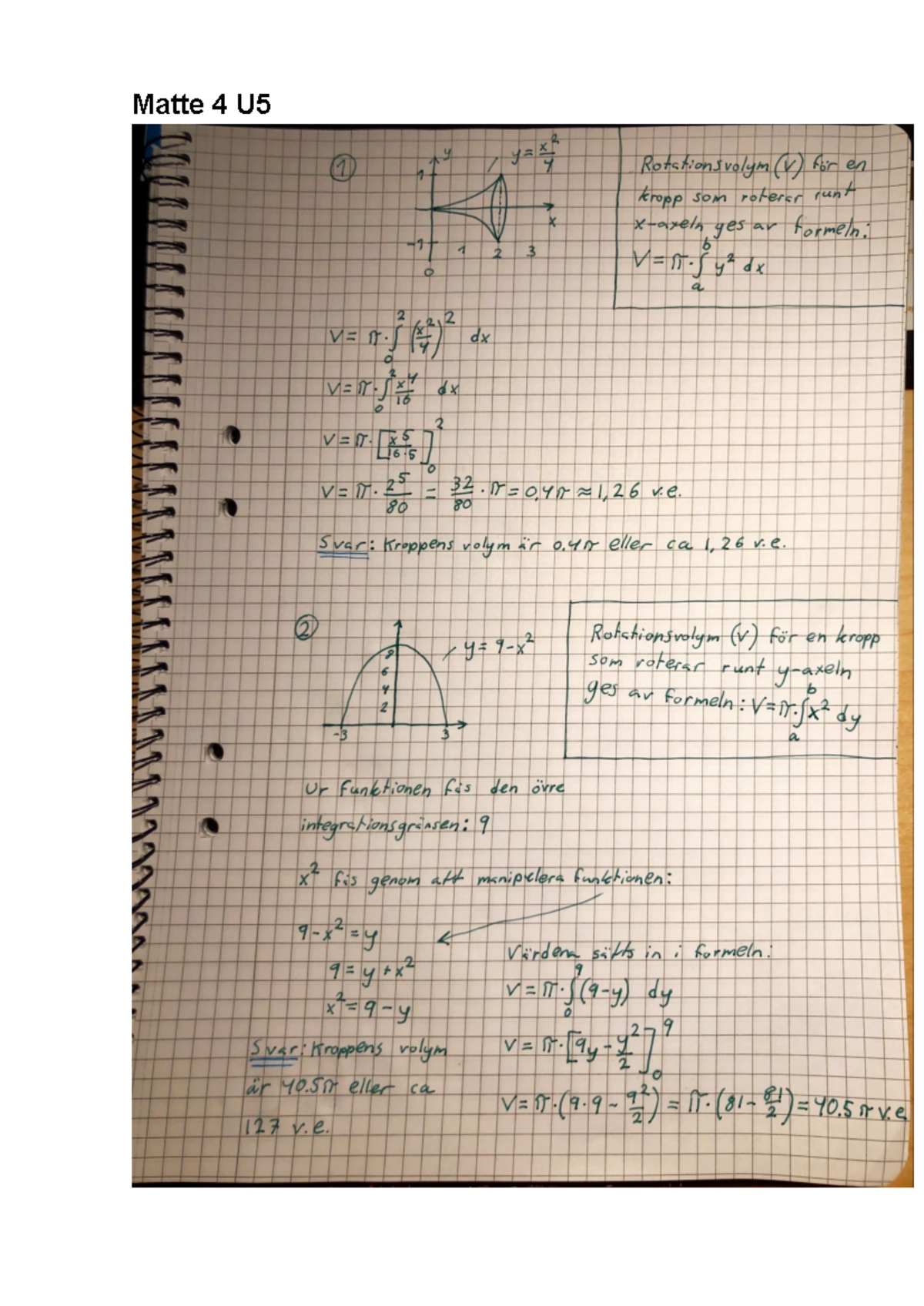 Matematik 4U5 - matte 4 u5 - Matte 4 U5 Rotationsvolym (v) for en 1 ...