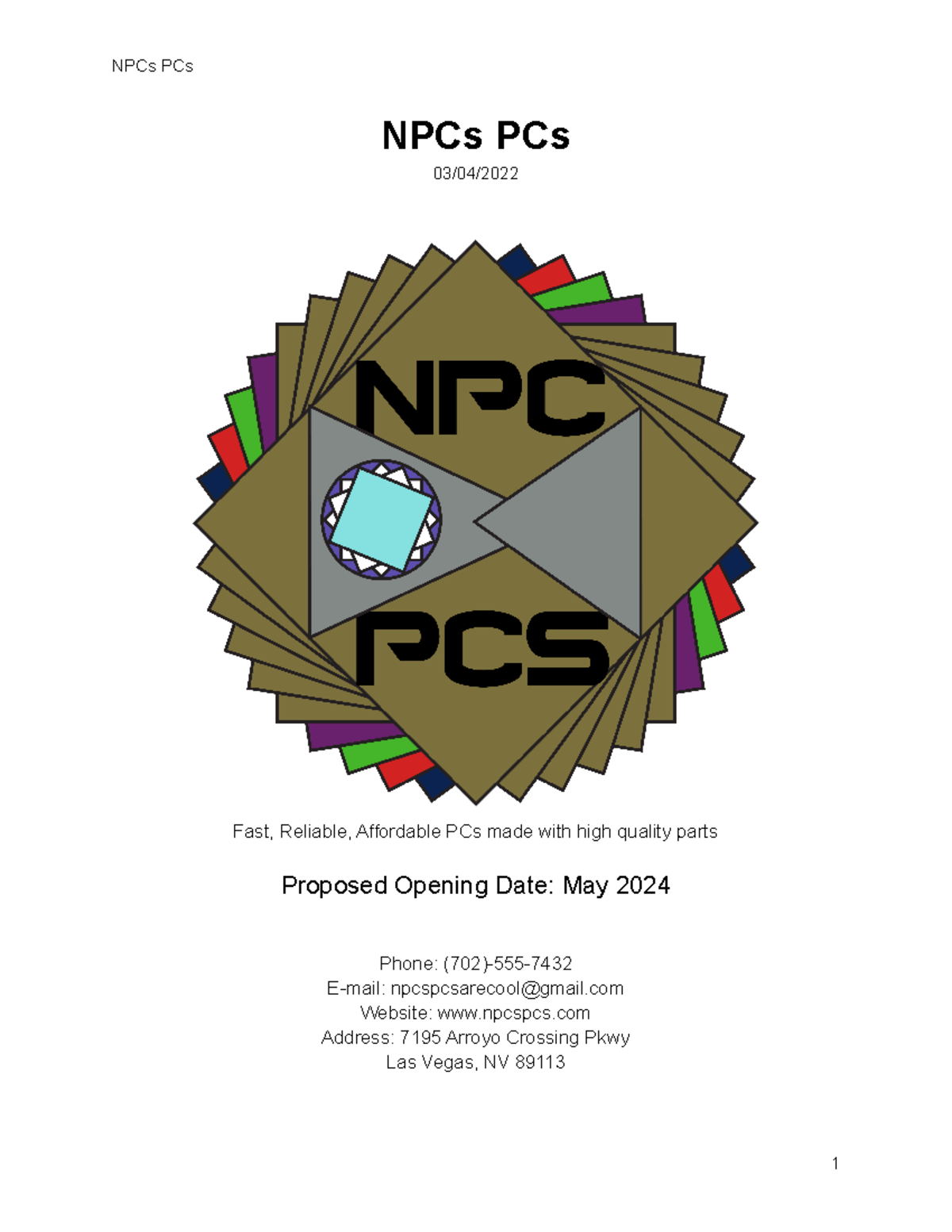 Business Plan Example - NPCs PCs 03/04/ Fast, Reliable, Affordable PCs ...