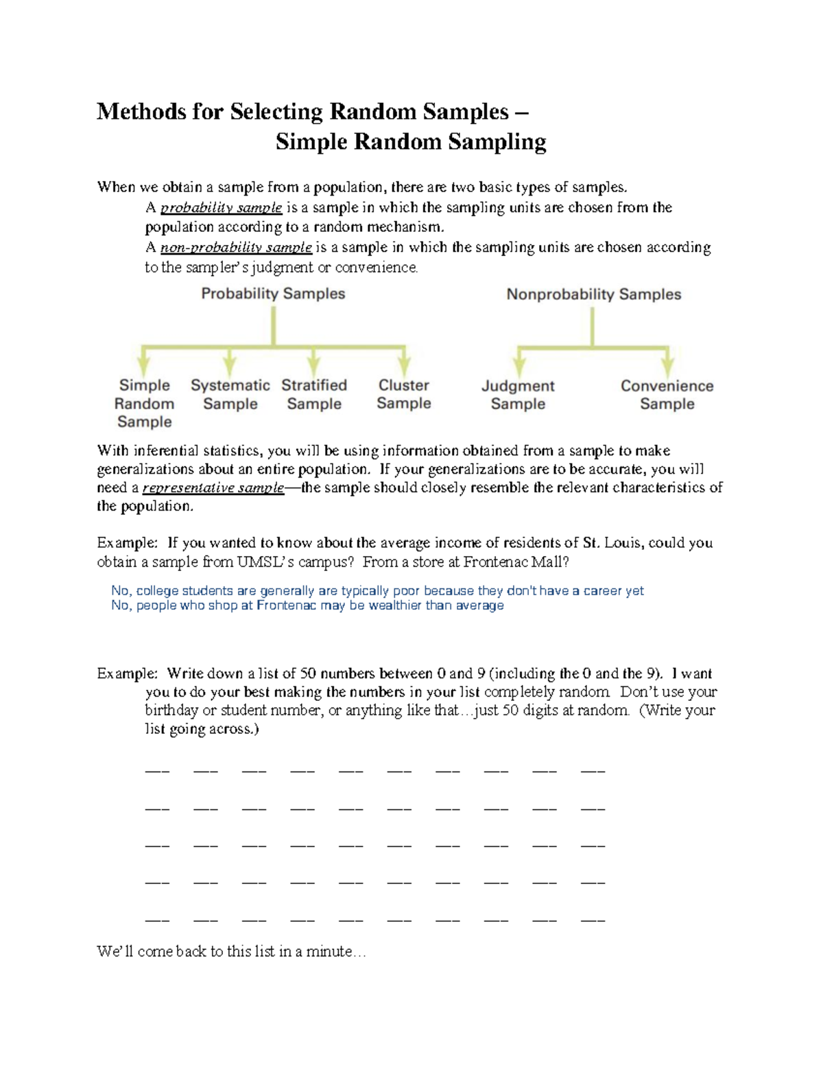 1105 Section 7.3.1 - Student + Excel - Methods for Selecting Random ...