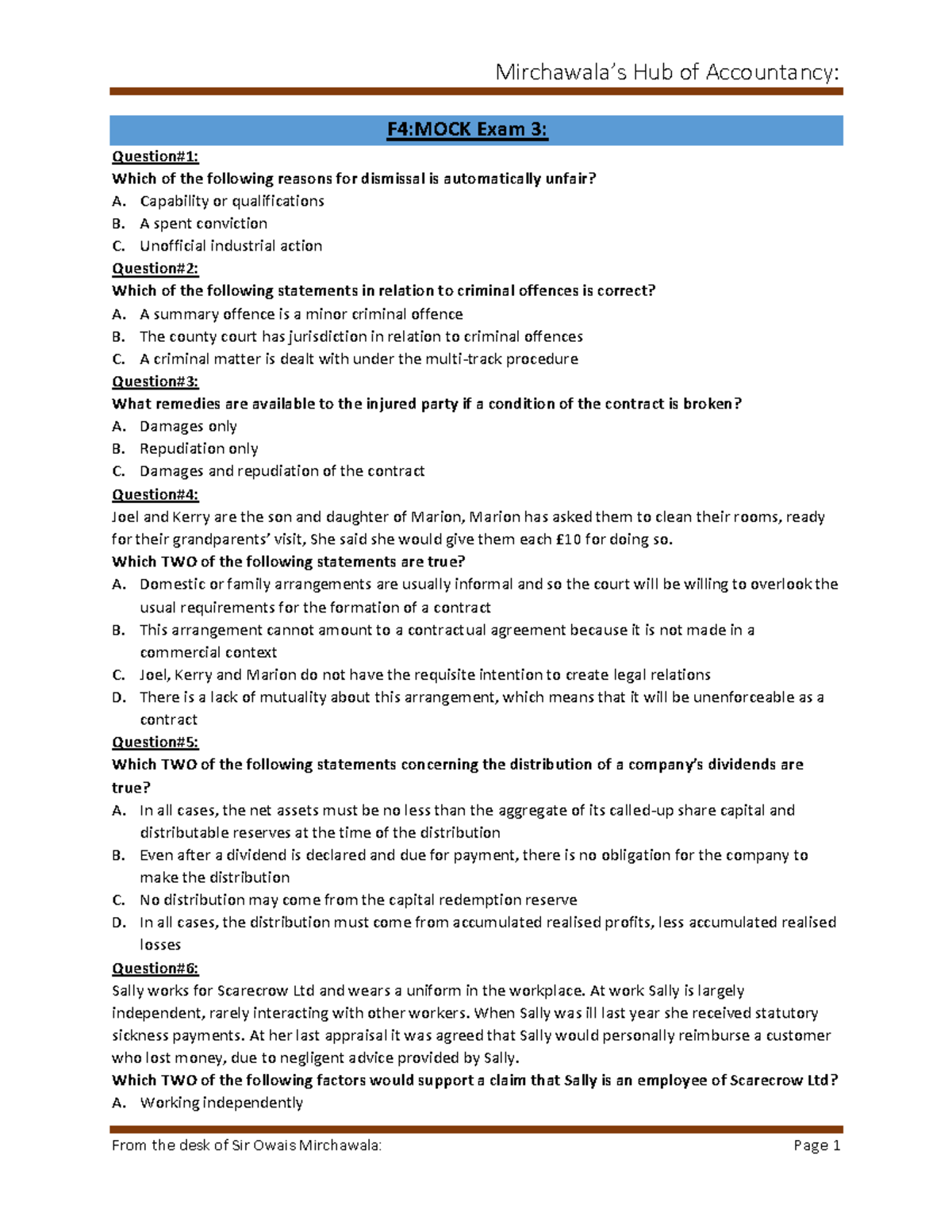 F4 Mock Exam 3 - This is a practice exam. - F4:MOCK Exam 3: Question#1 ...