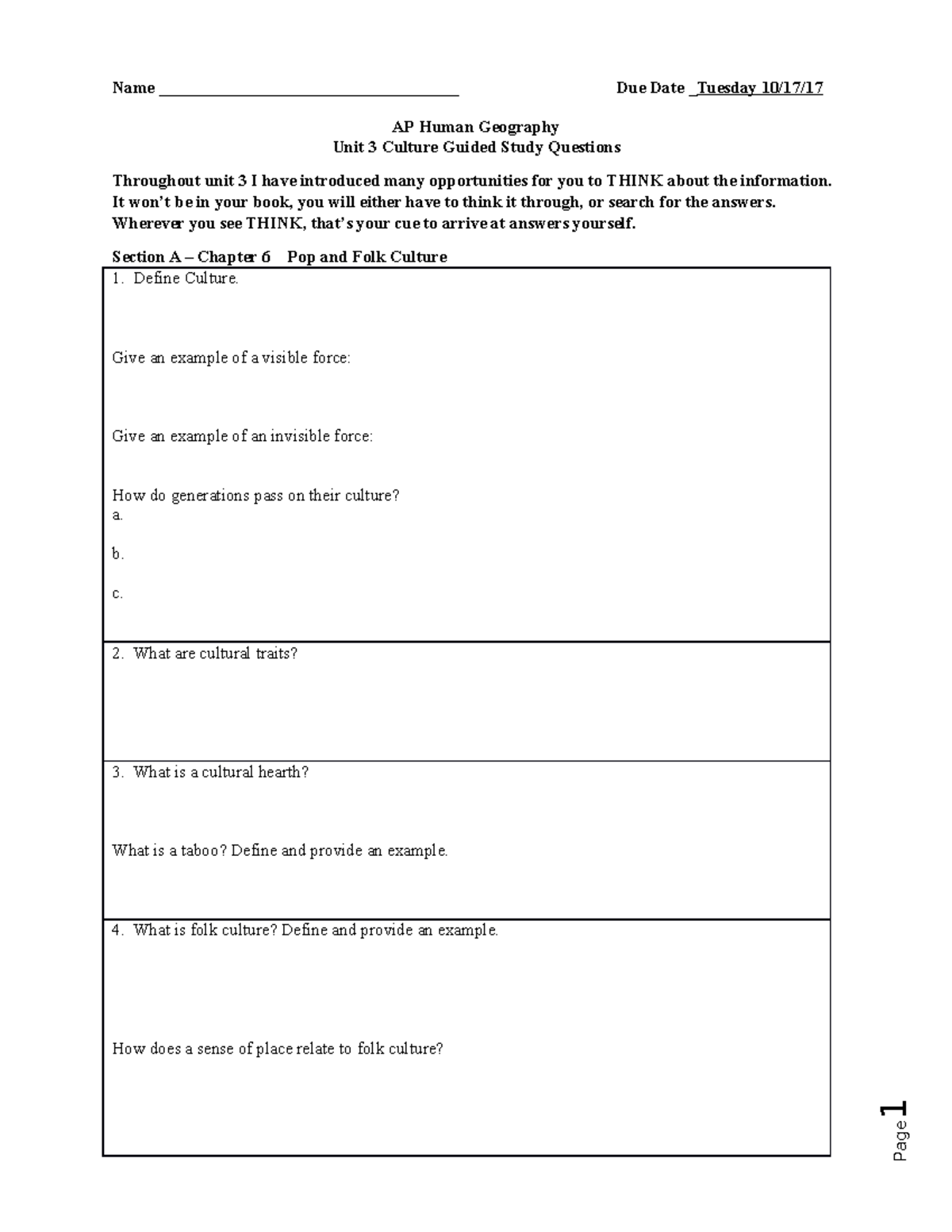 Unit 3 culture guided notes - Name ...