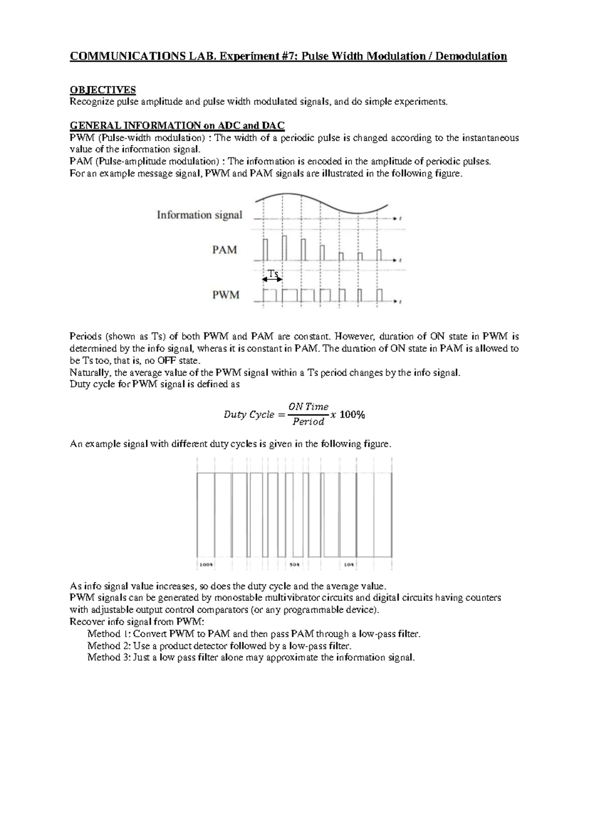 Comm Lab Exp7 - Practical material on EE326 - COMMUNICATIONS LAB. Experiment # 7 : Pulse Width ...