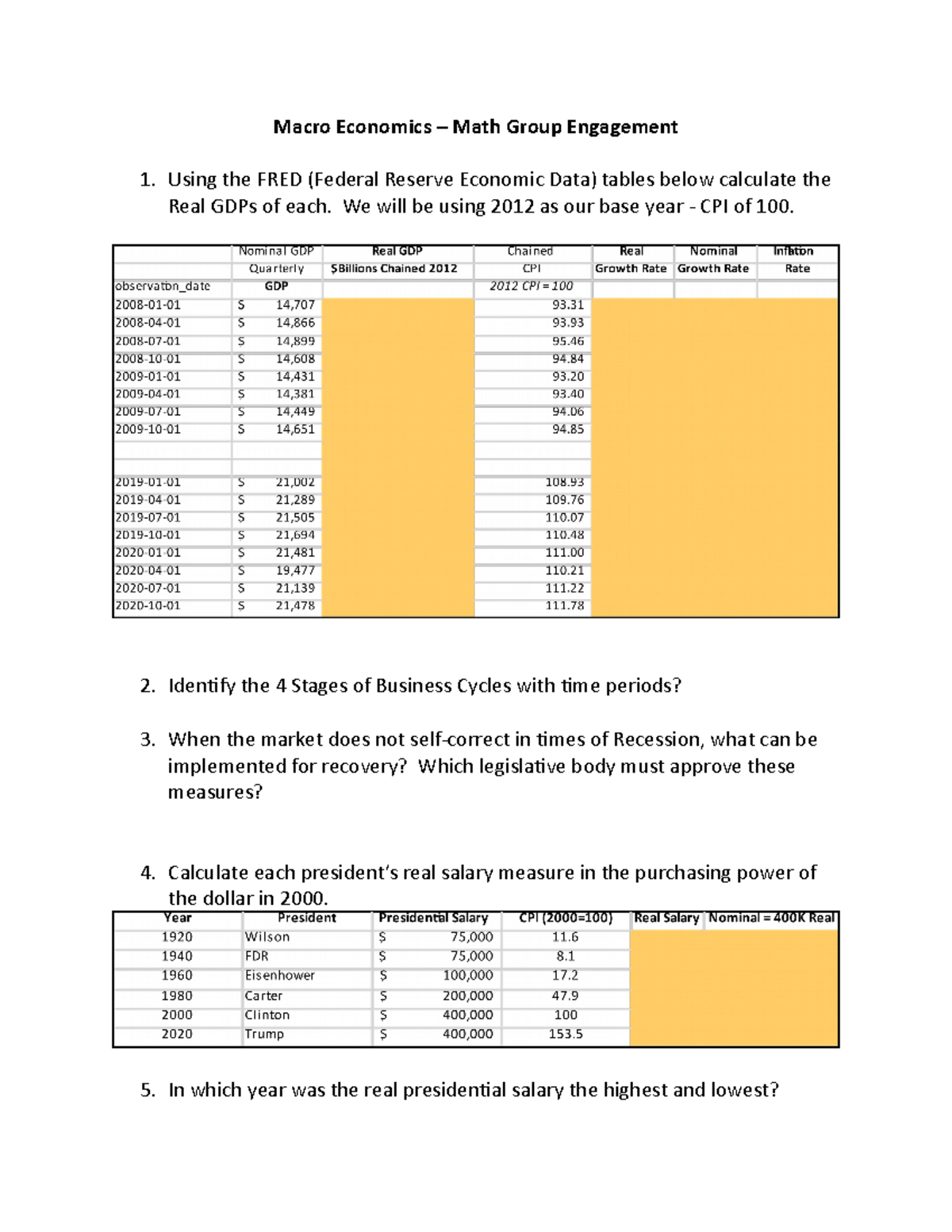 Macro Economics Math Group Engagement - Macro Economics – Math Group ...