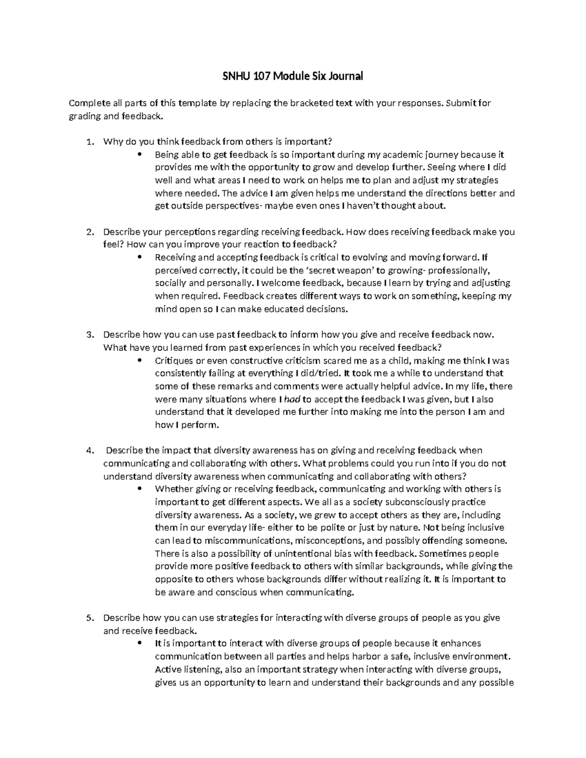 SNHU 107 Module Six Journal - SNHU 107 Module Six Journal Complete all ...