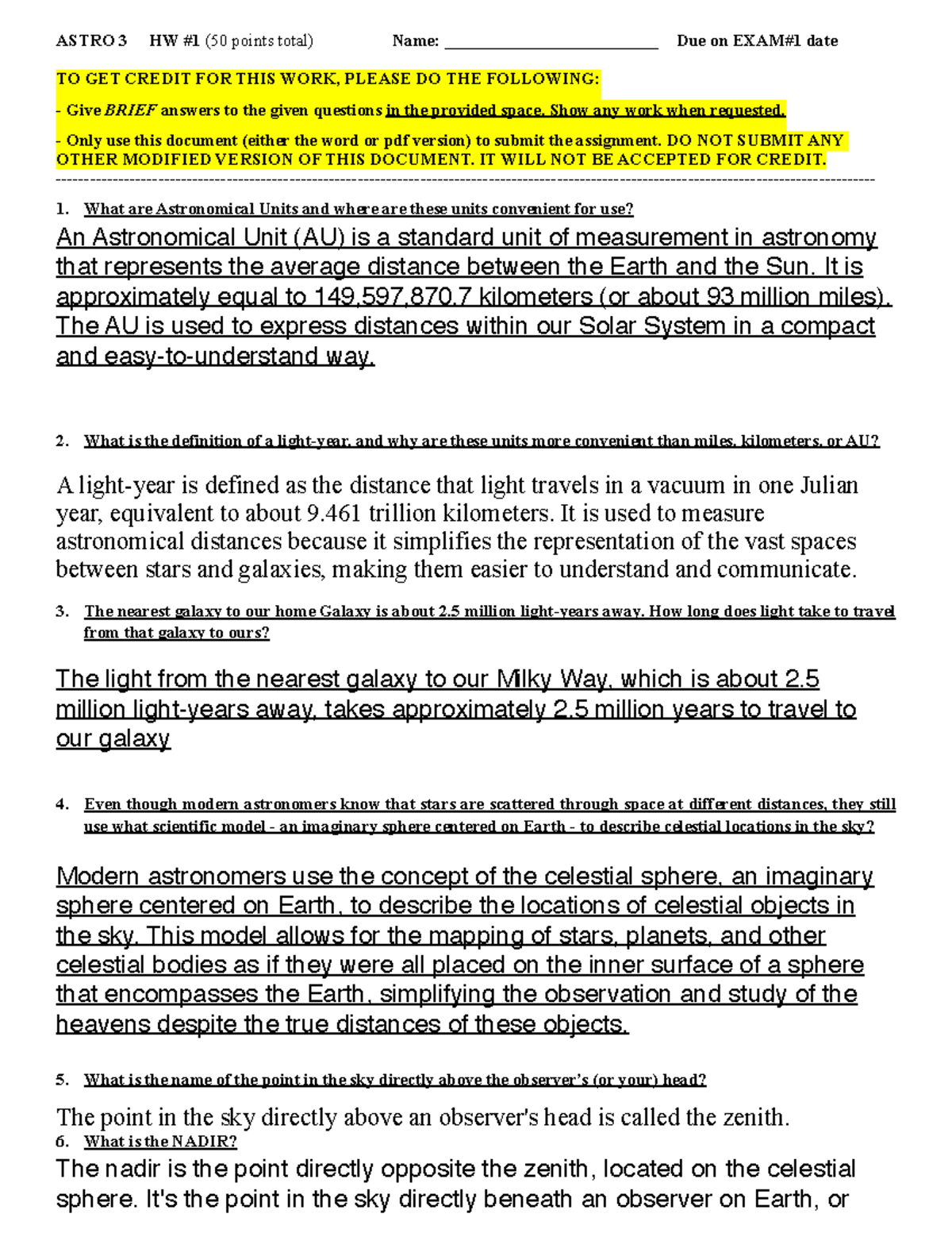 Astro 3 -HW1 2 - ASTRO 3 HW #1 (50 points total) Name ...