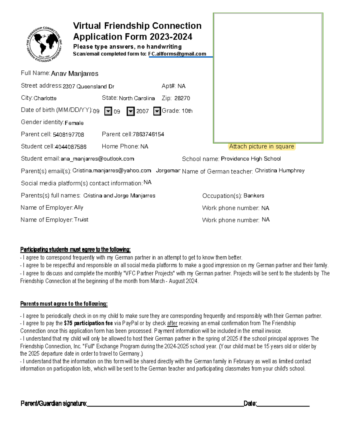 VFC American application form 2024 - Virtual Friendship Connection ...