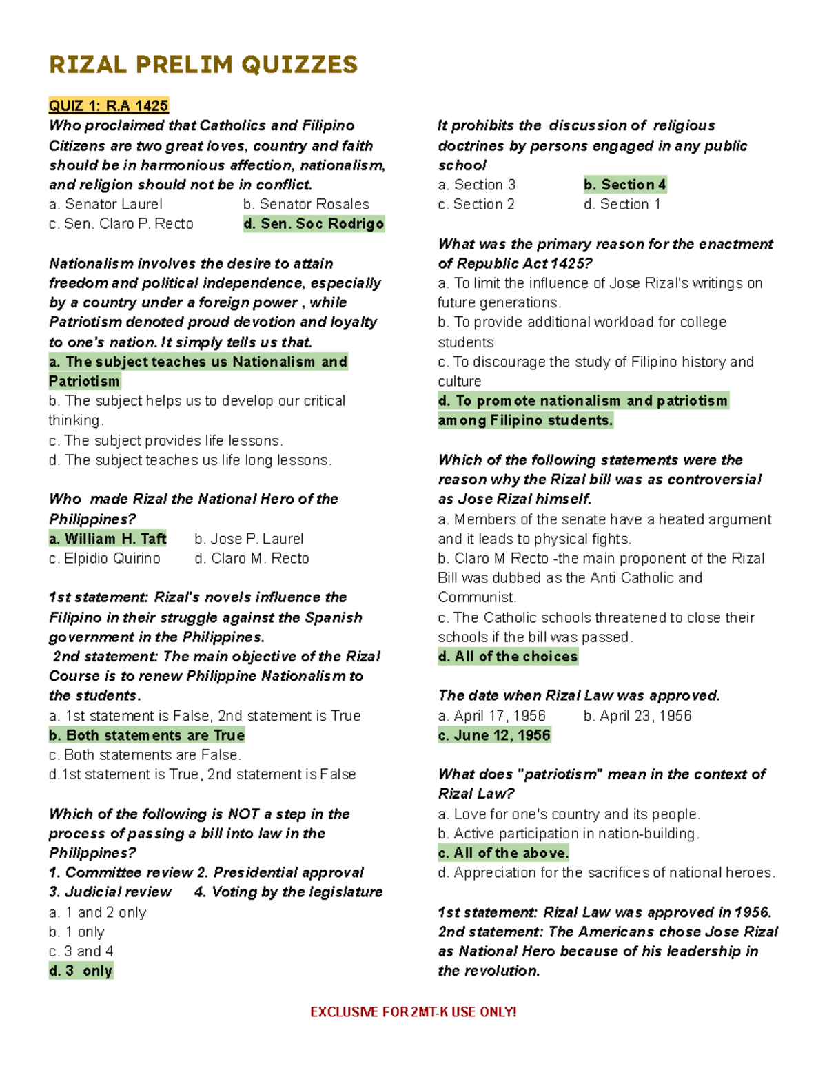 Rizal- Prelim- Quizzes - QUIZ 1: R 1425 Who proclaimed that Catholics ...