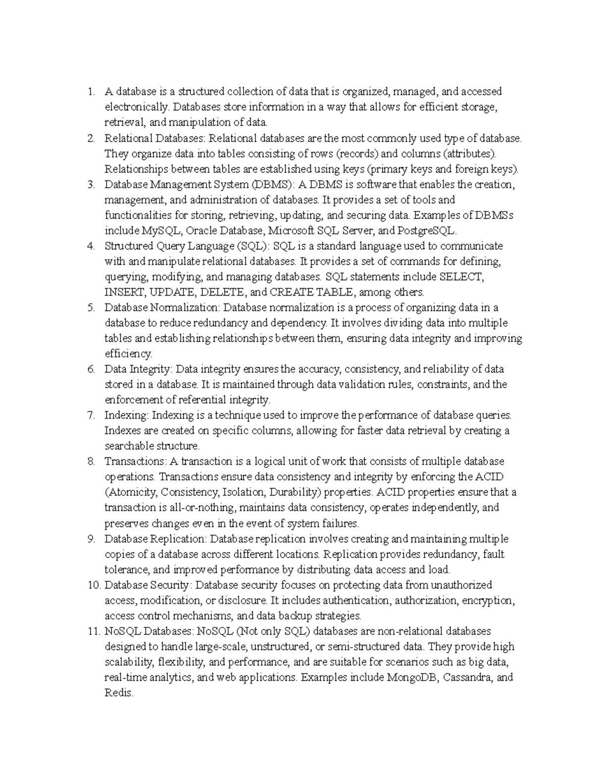 Databases - A database is a structured collection of data that is organized, managed, and ...