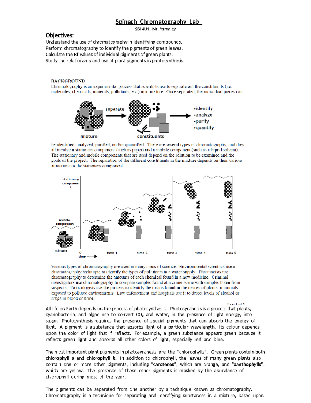 Spin Chrom Lab-Nov - Biology - Spinach Chromatography Lab SBI 4U1:-Mr ...