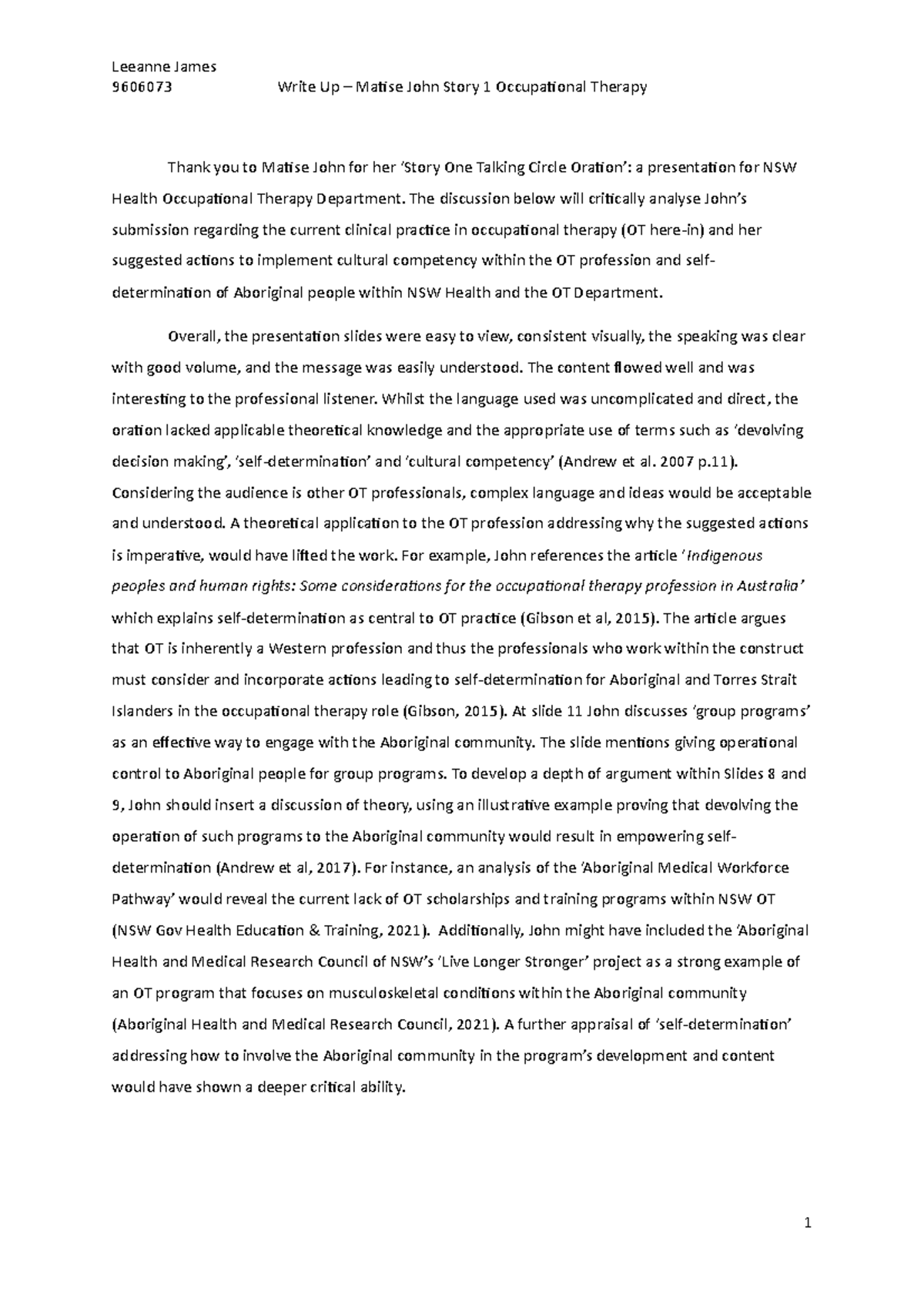 Talking Circle Write Up - Leeanne James 9606073 Write Up – Matise John ...